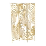 DecMode Gold Metal 3 Panel Room Divider with Palm Leaf Patterns 48 x 71 ...