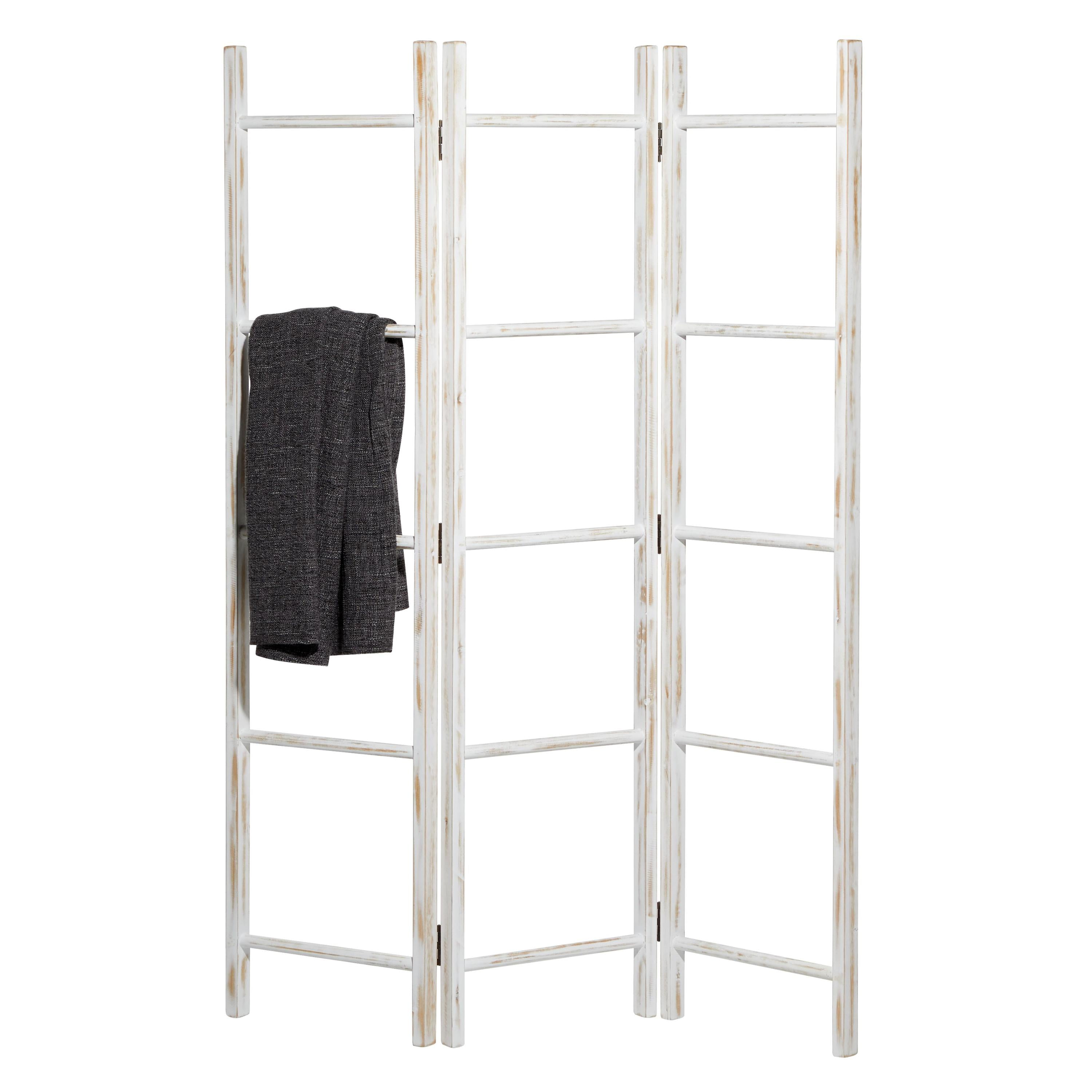 DecMode 48" x 71" White Wood Ladder 15 Rack Ladder with 3 Panels, 1 ...
