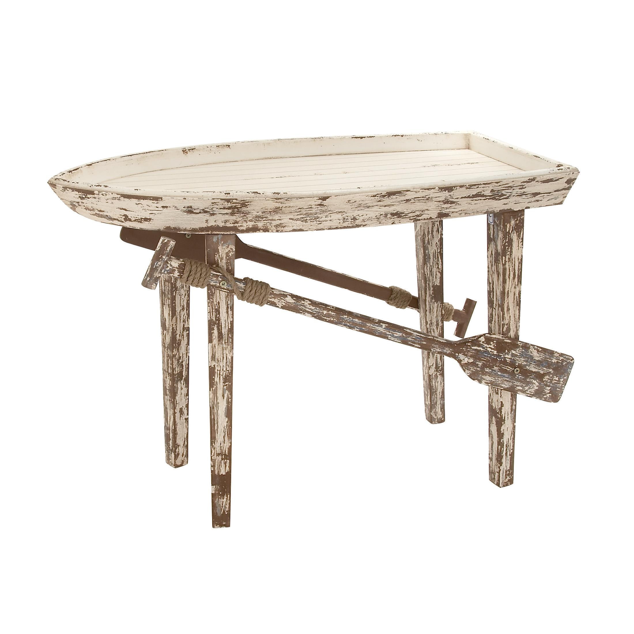 DecMode 49" x 33" White Wood Distressed Tray Top Boat Accent Table with ...