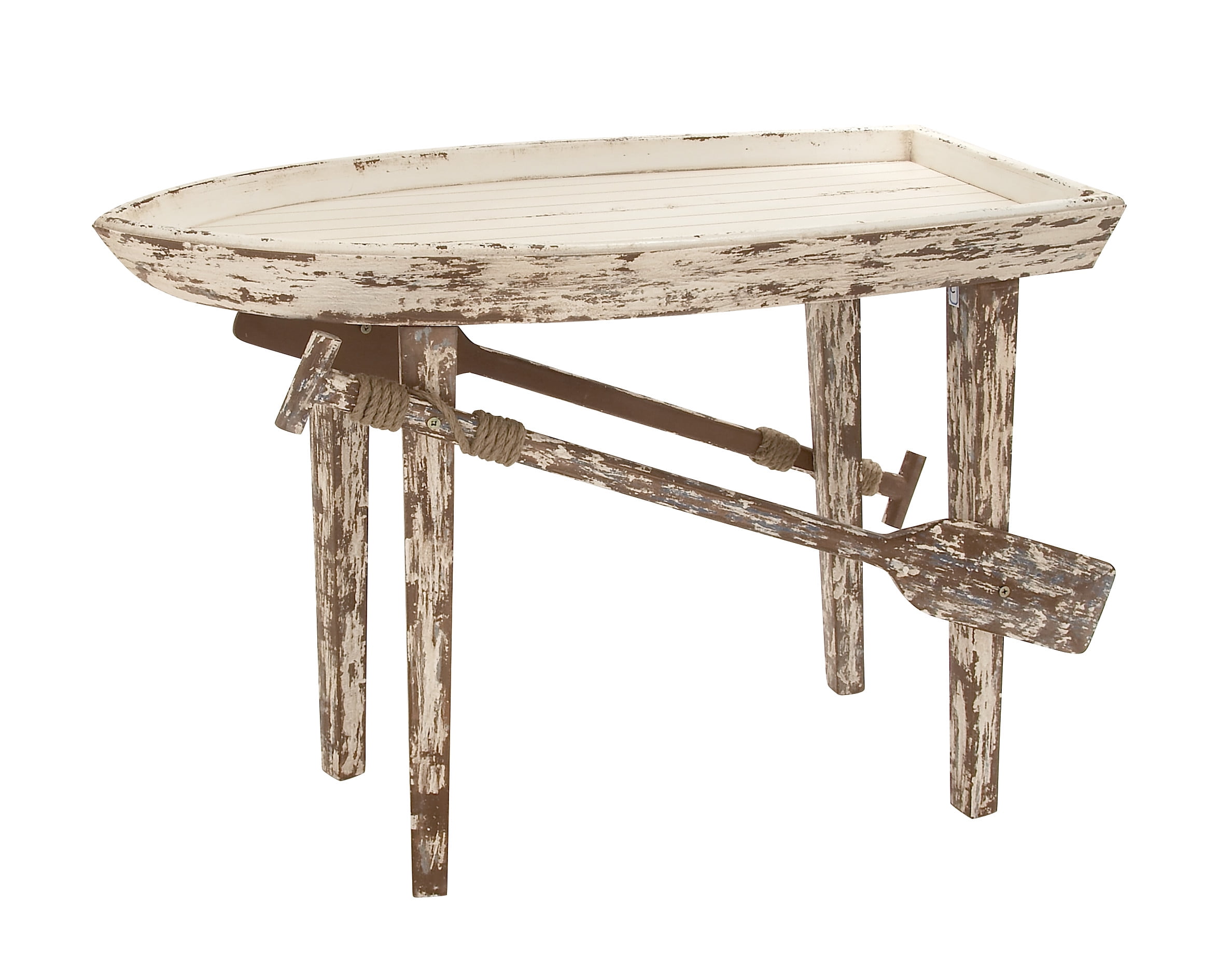 DecMode 49" x 33" White Wood Distressed Boat Shaped Tray Top Accent ...