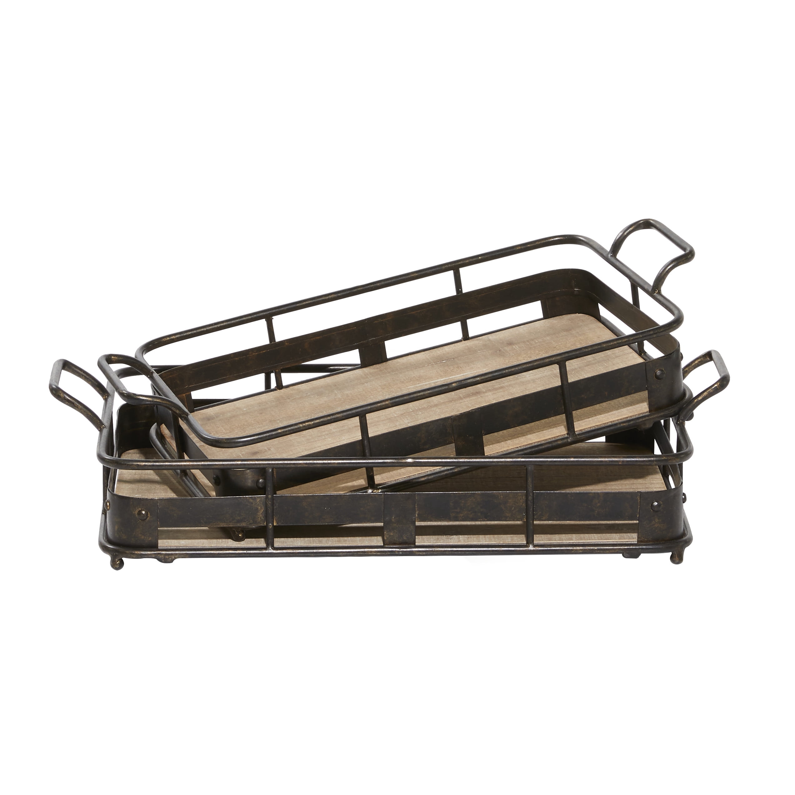 DecMode Metal Tray with Wood Base - Industrial Style - Walmart.com
