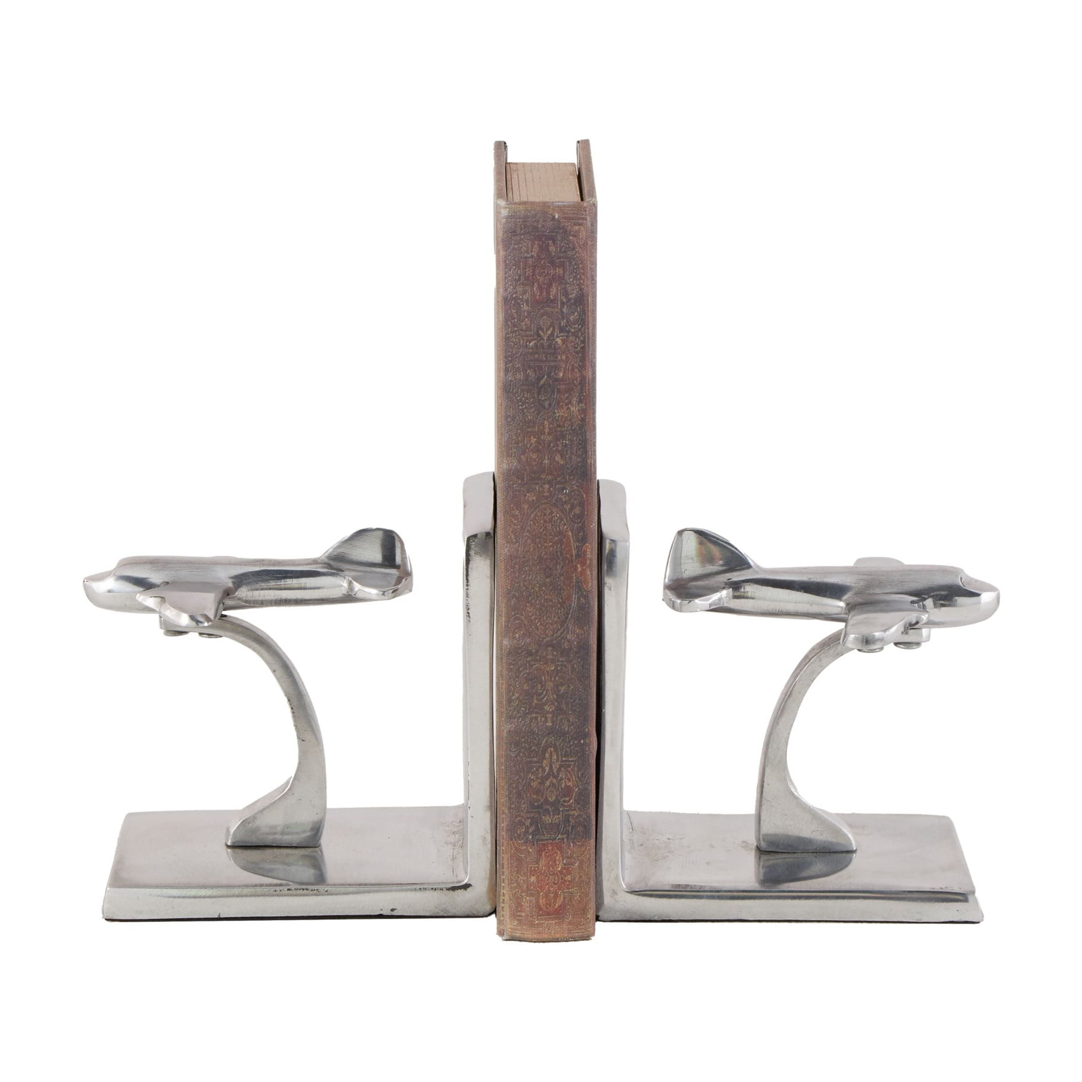 DecMode 5" Airplane Silver Aluminum Metal Bookends (Set of 2) - Walmart.com