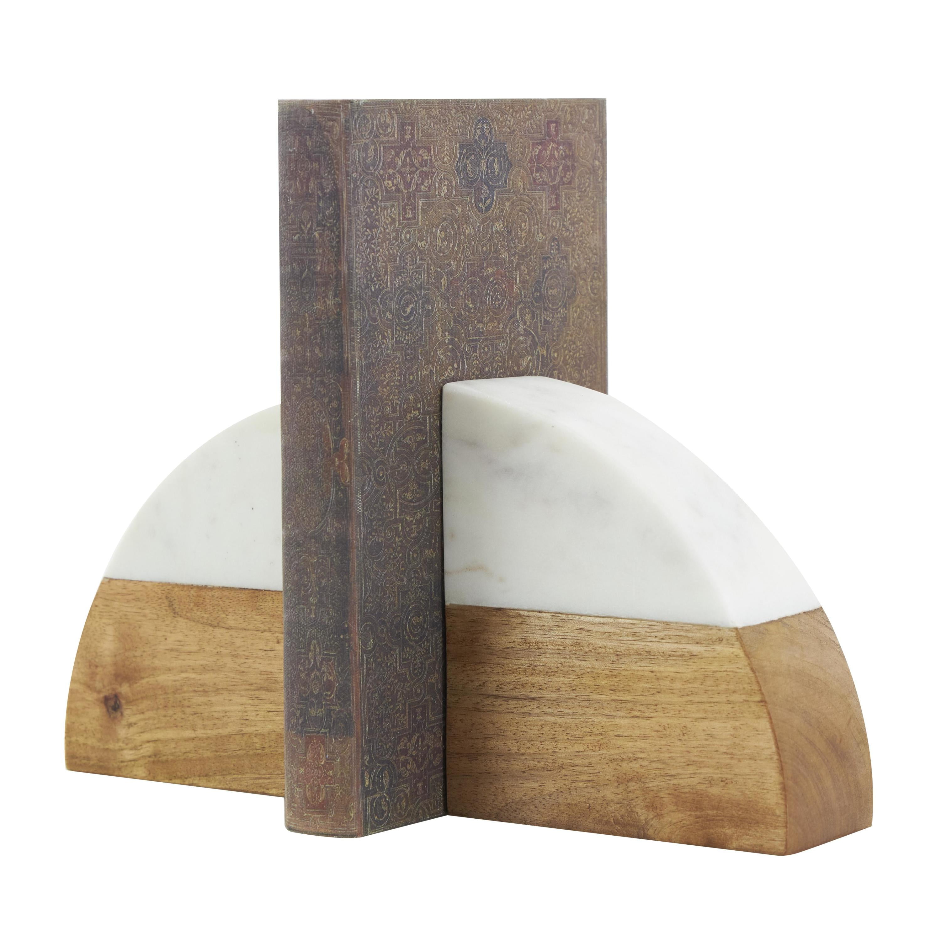 DecMode 5" Arched Geometric 5 lbs Brown Mango Wood Bookends with White ...