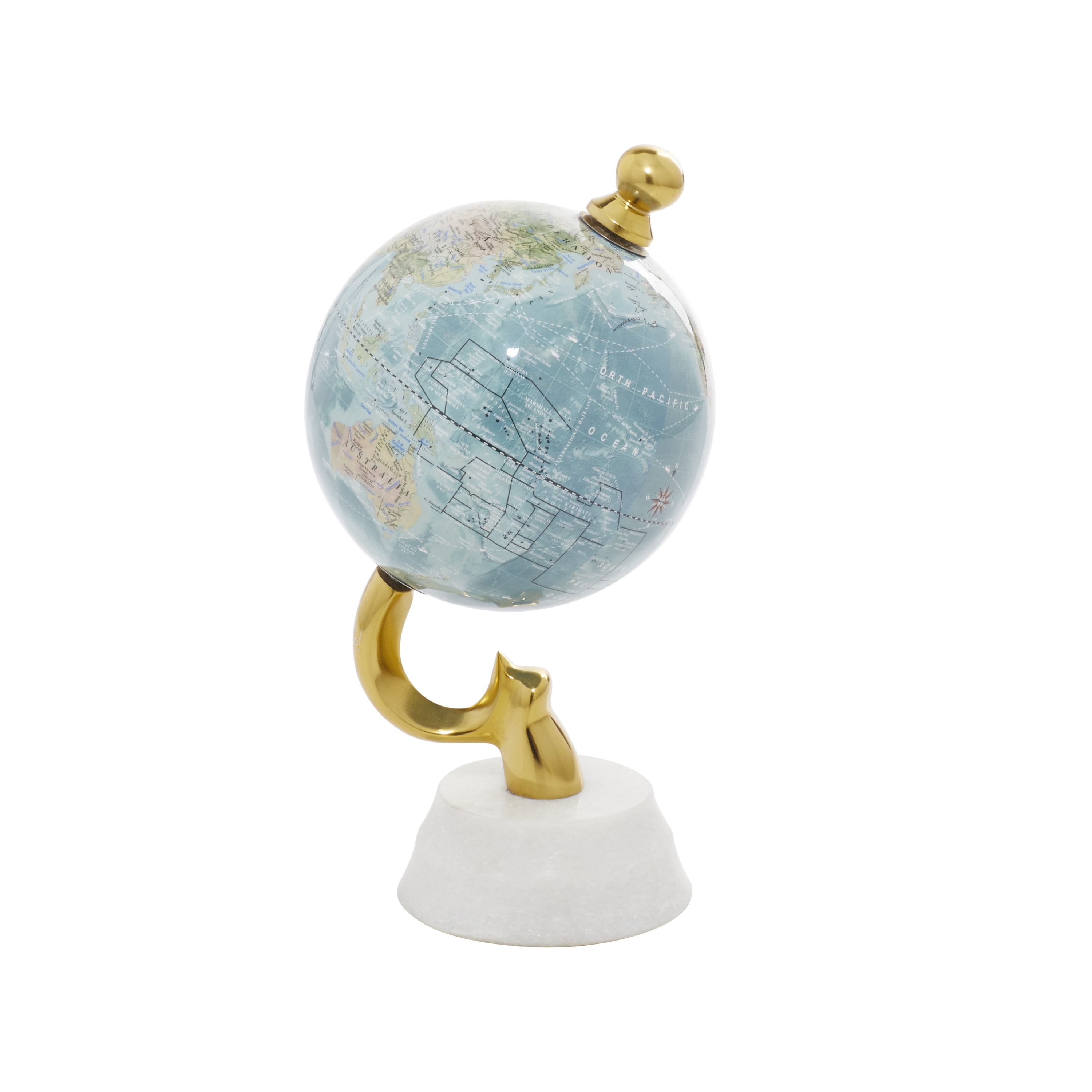 DecMode 5in Blue Globe with Marble Base Decorative Tabletop Travel ...
