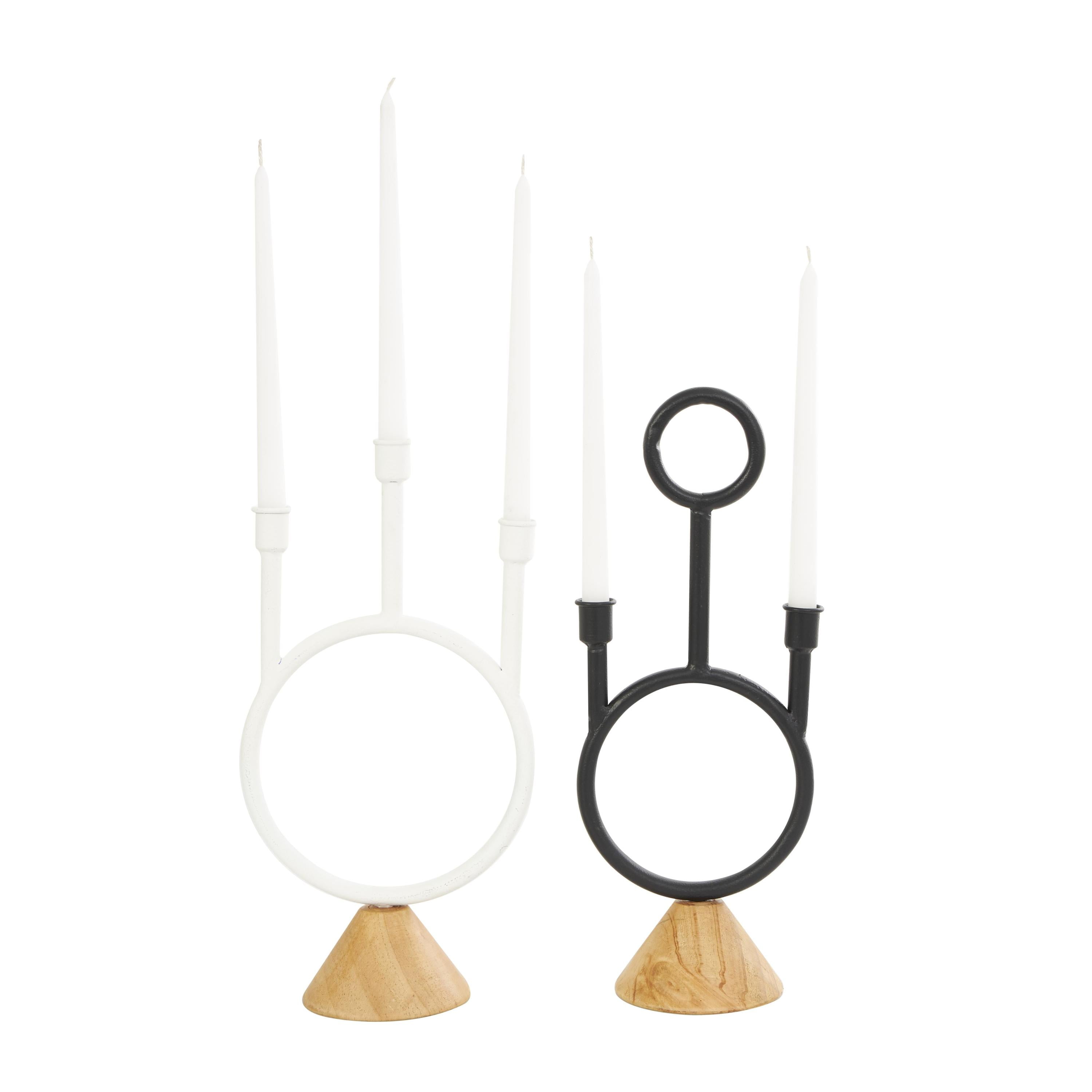 DecMode 5 Candle Black Metal Abstract Circular Ring Candle Holder with ...