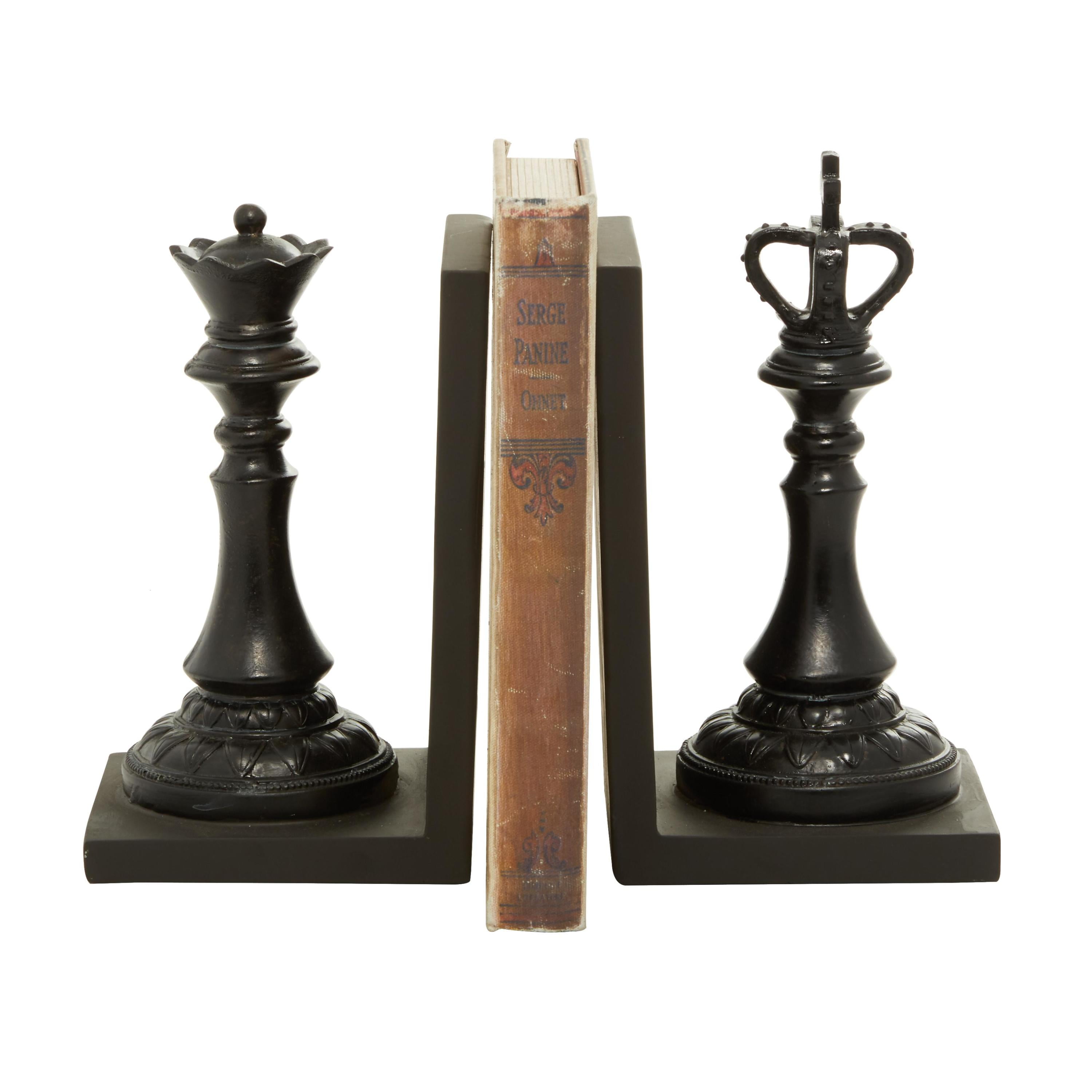 DecMode 5" Chess Black Resin Bookends with King and Queen (Set of 2 ...