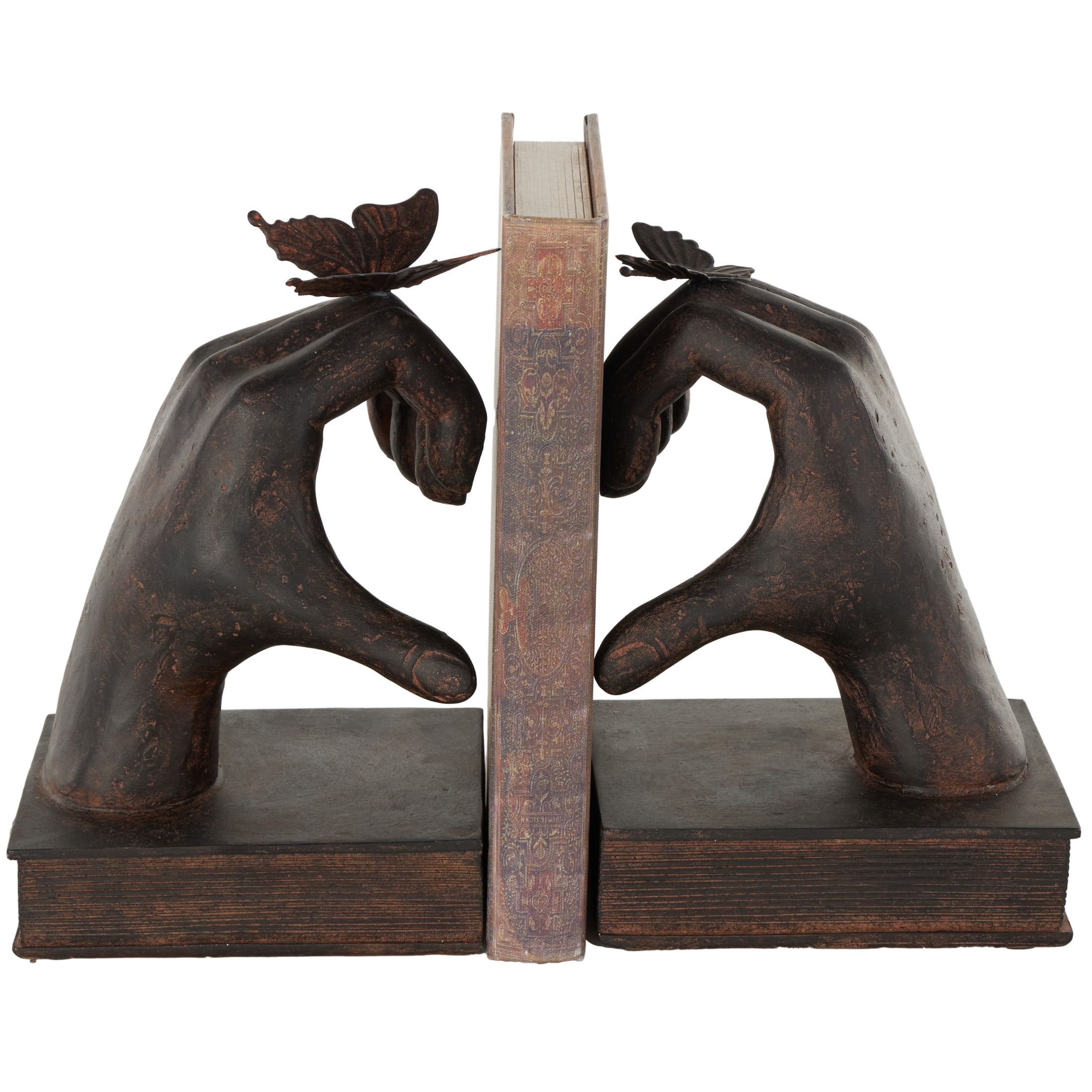 DecMode 5" Heart Inspired Hands Dark Brown Resin Bookends with ...