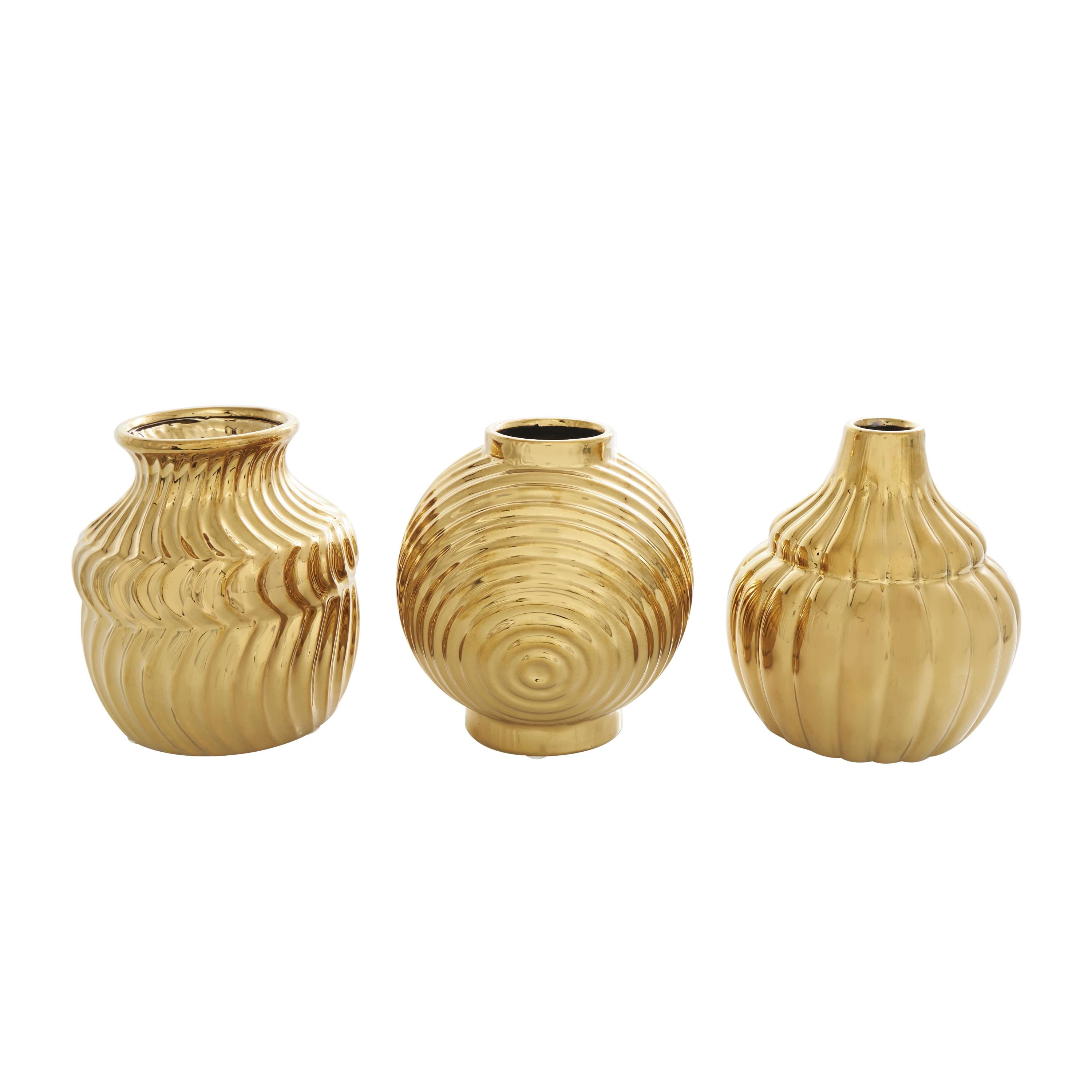 DecMode Abstract Textured Gold Ceramic Vase Set, 6H - Walmart.com