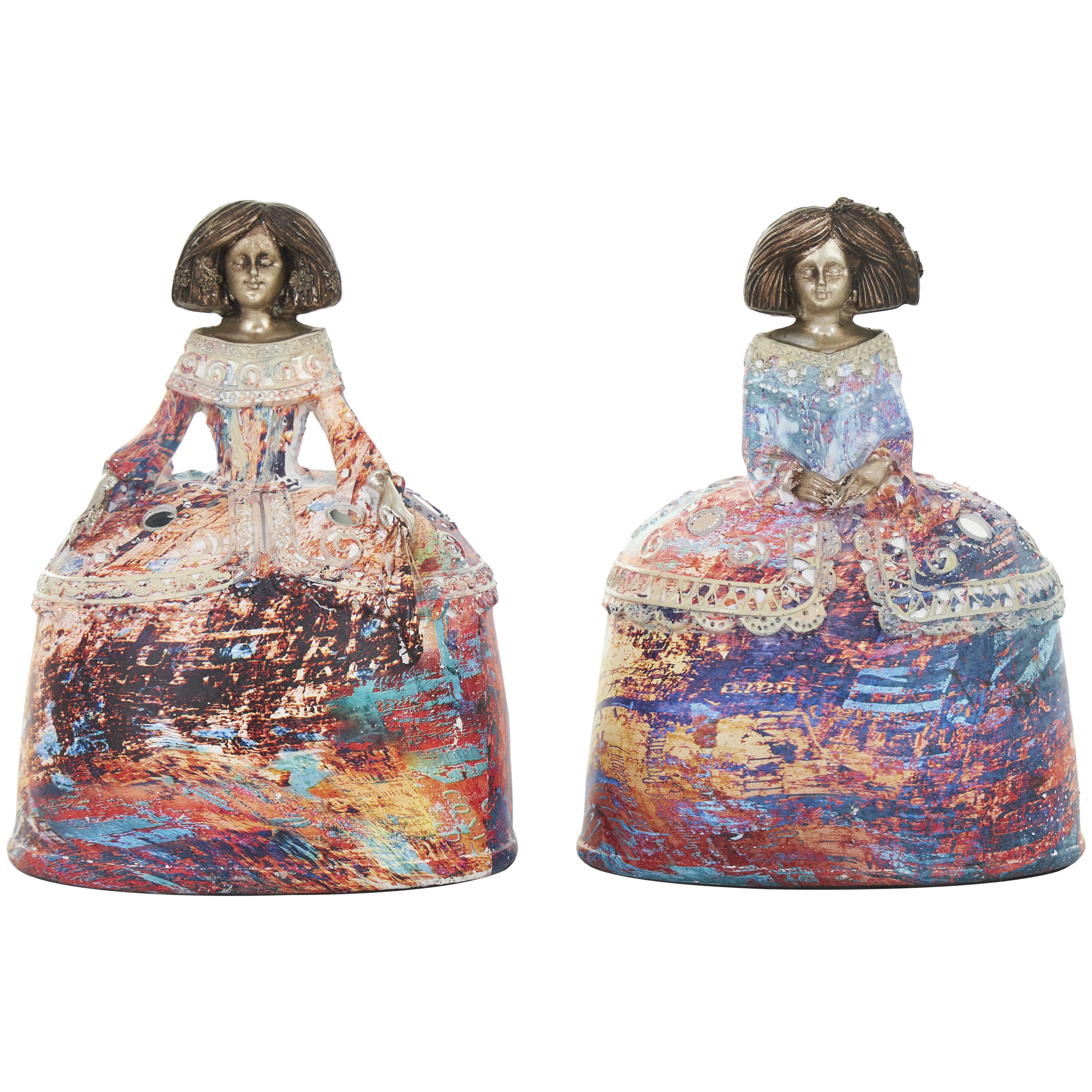 DecMode 5"W, 6"H Polystone Tuscan Sculptures, Multi Colored, 2-Piece ...