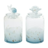 DecMode 5"W, 9"H Blue Glass Shell Handmade Decorative Jars with Whale ...