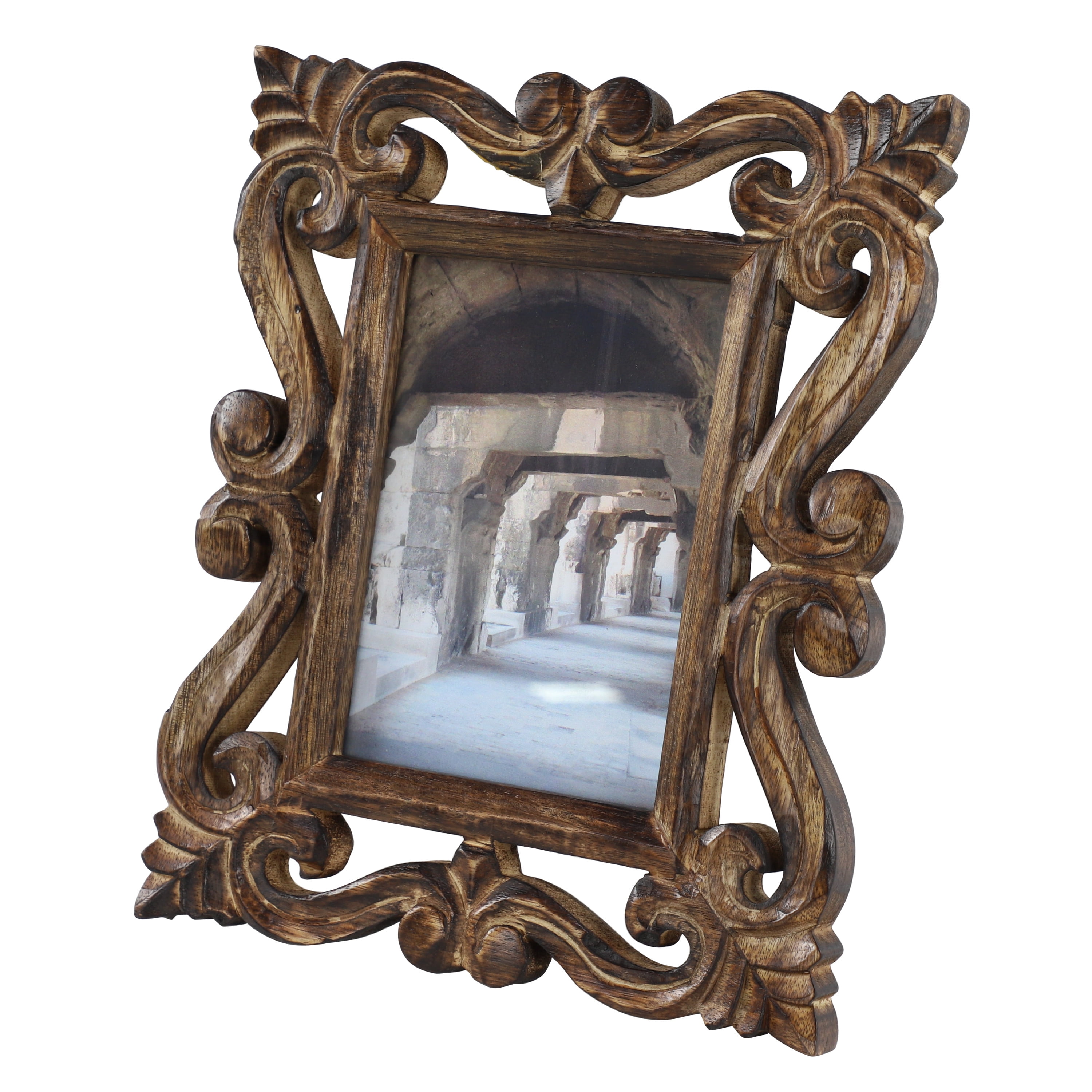 DecMode 5" x 7" Handmade Intricate Carved Brown Scroll Photo Frame ...