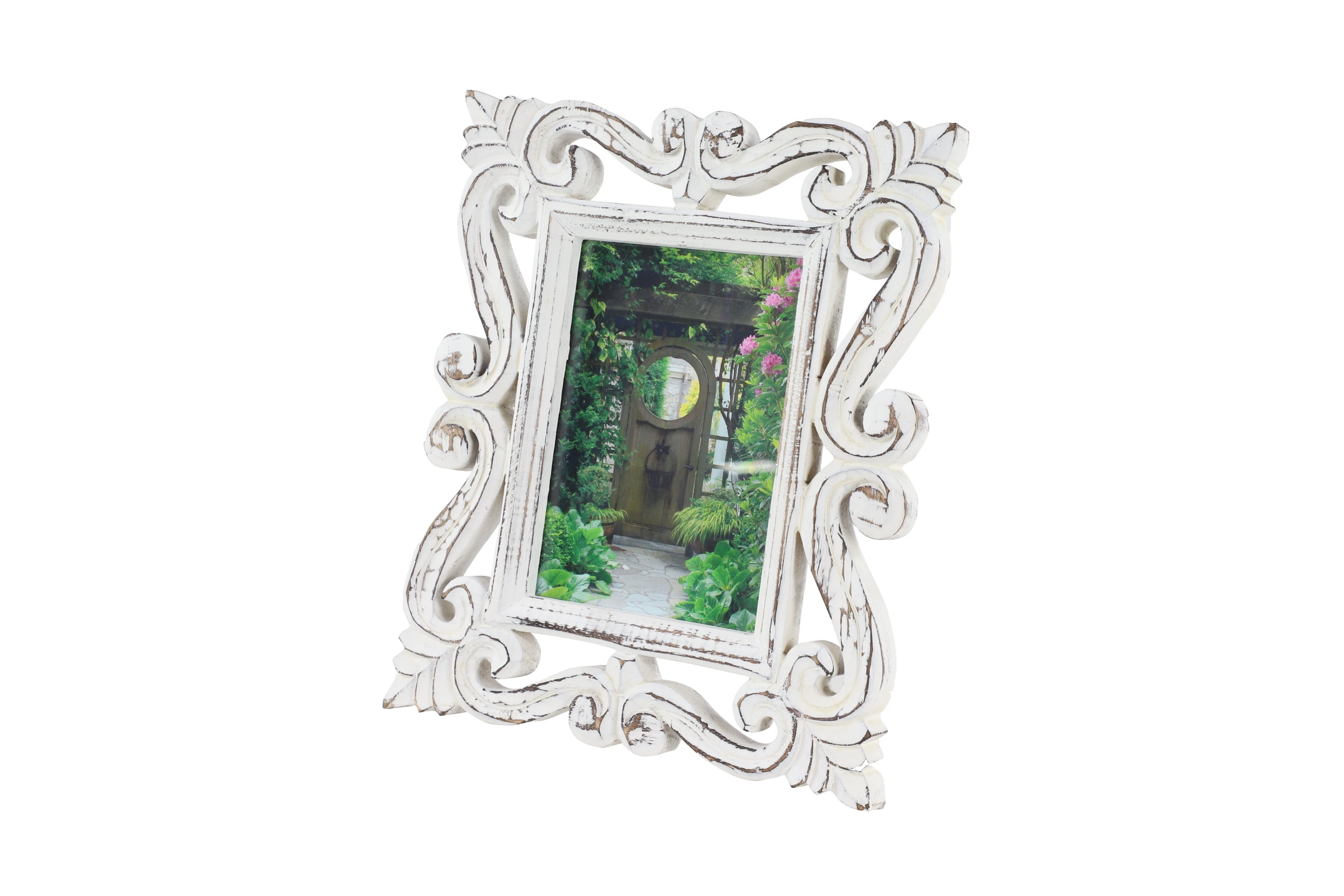 DecMode 5" x 7" Handmade Intricate Carved White Scroll Photo Frame ...