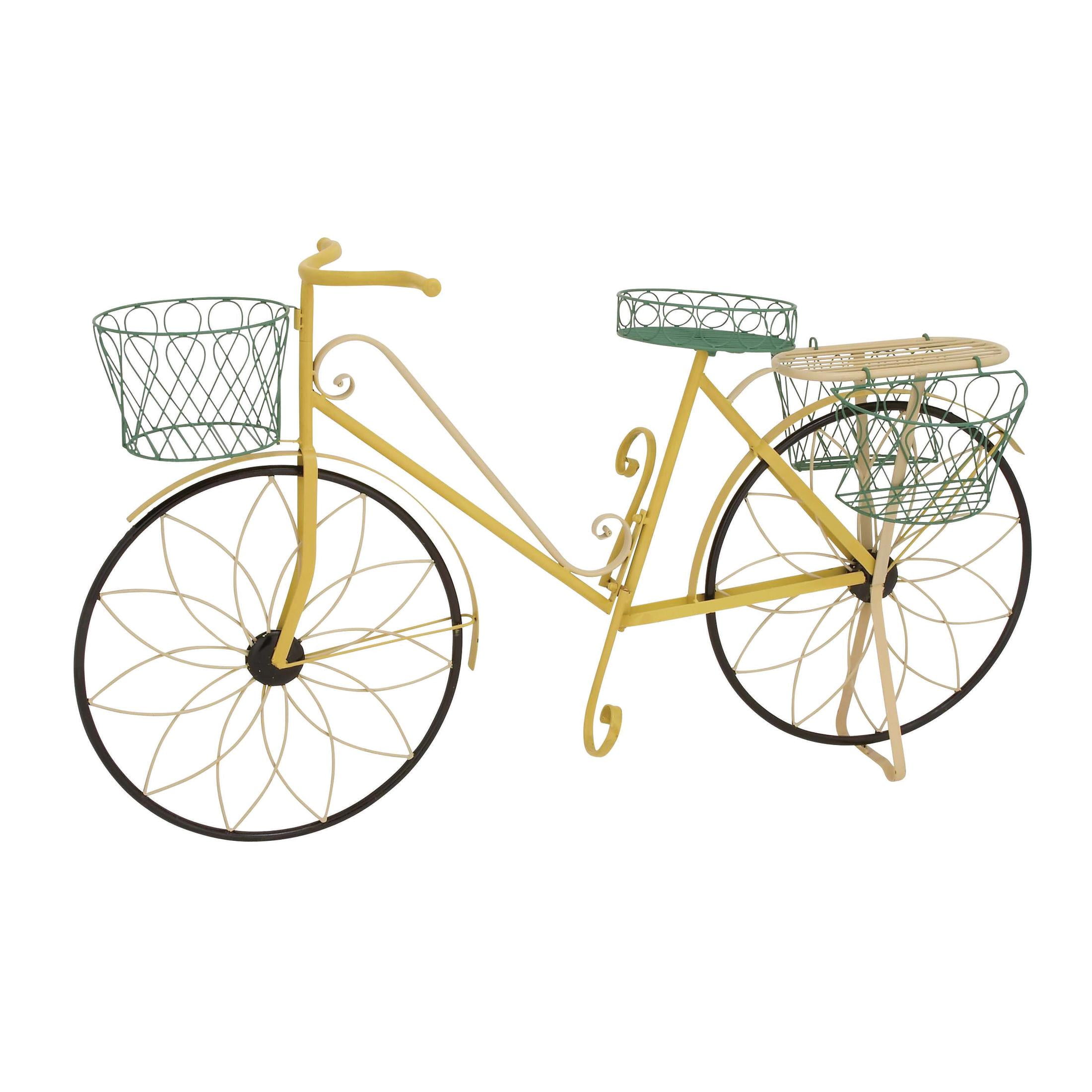 DecMode 54" x 18" x 32" Yellow Metal Scrollwork And Wire Design Bike ...