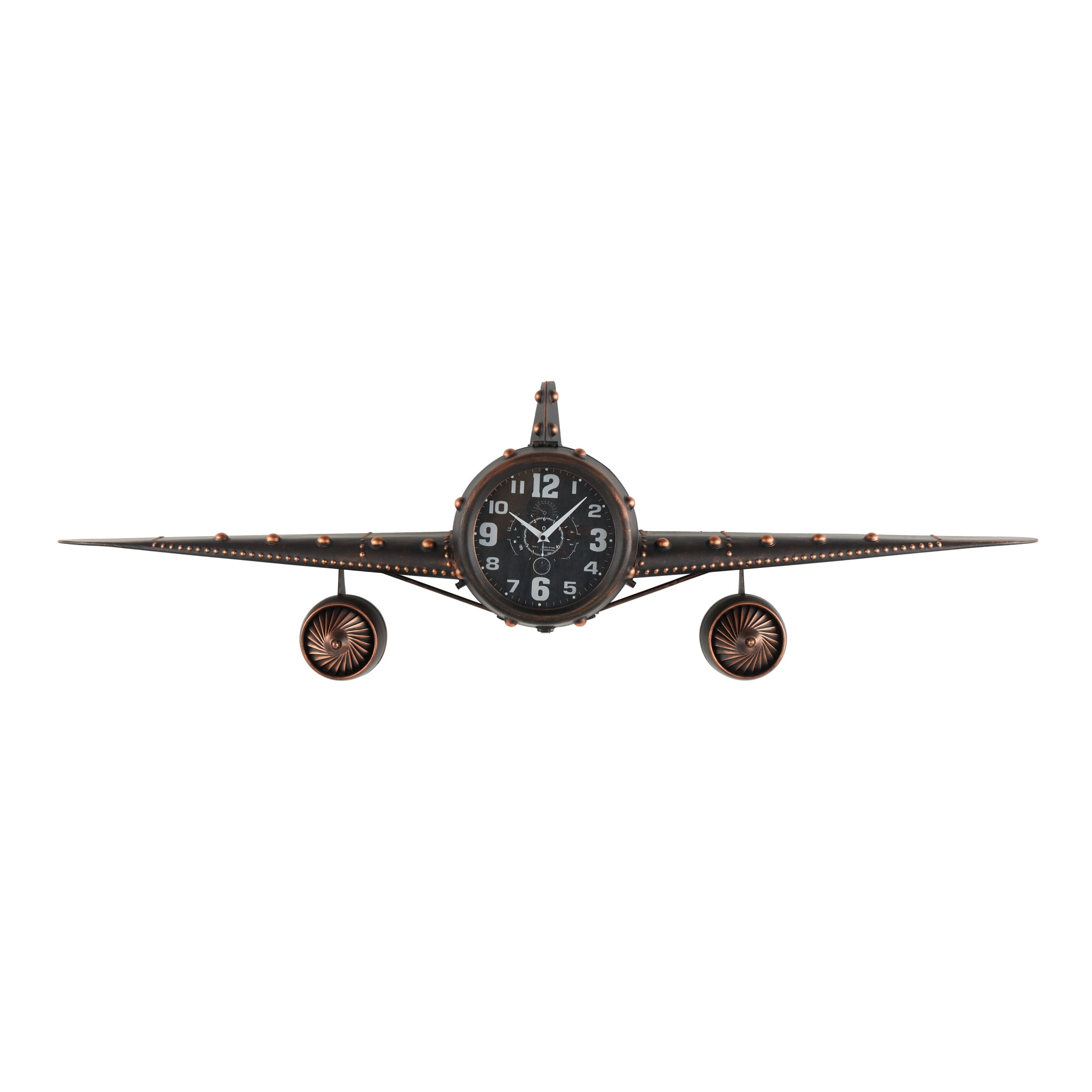 DecMode 58" Dark Brown Metal Airplane Wall Clock with Copper Accents ...