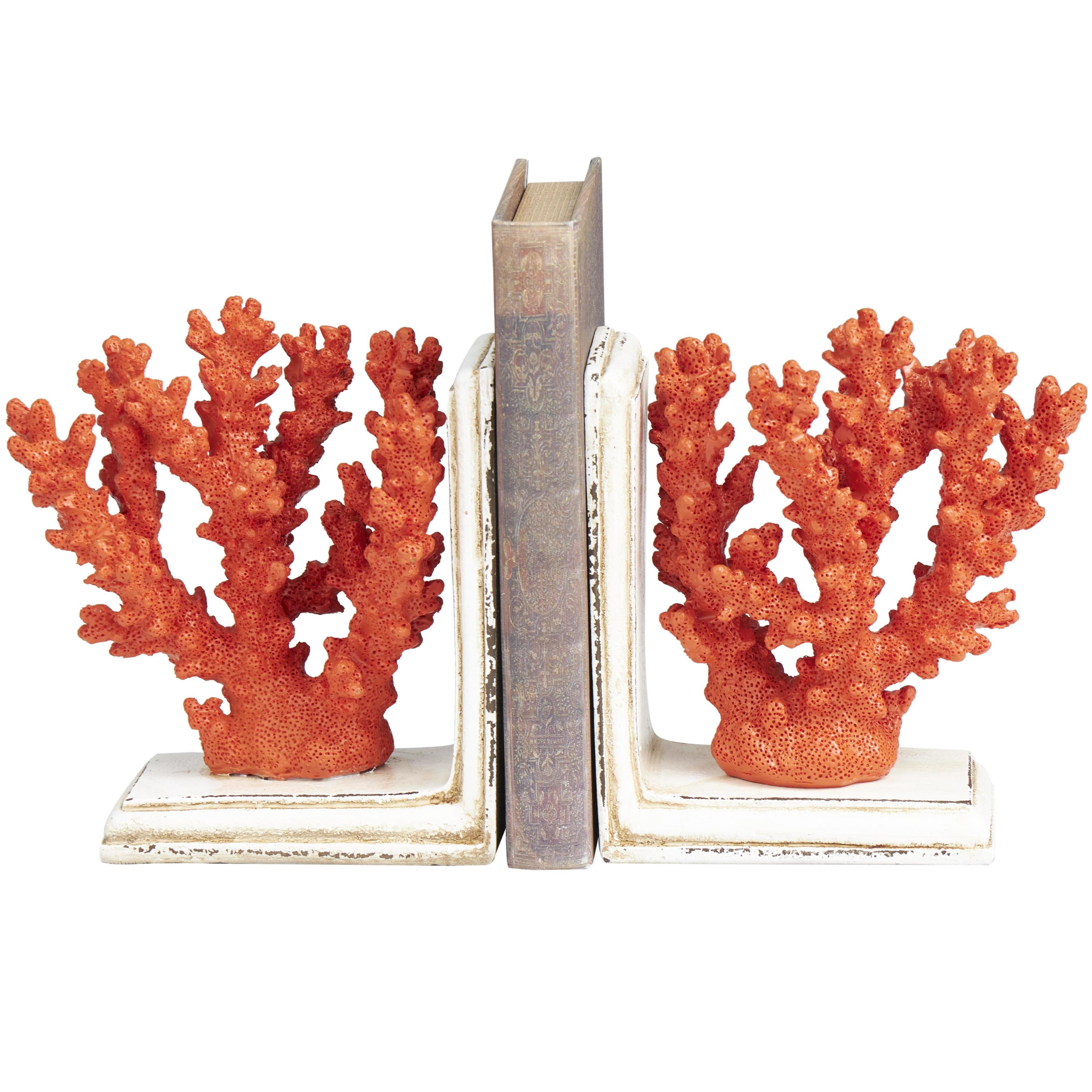 DecMode 6" Textured Coral Orange Polystone Bookends with Cream Base ...