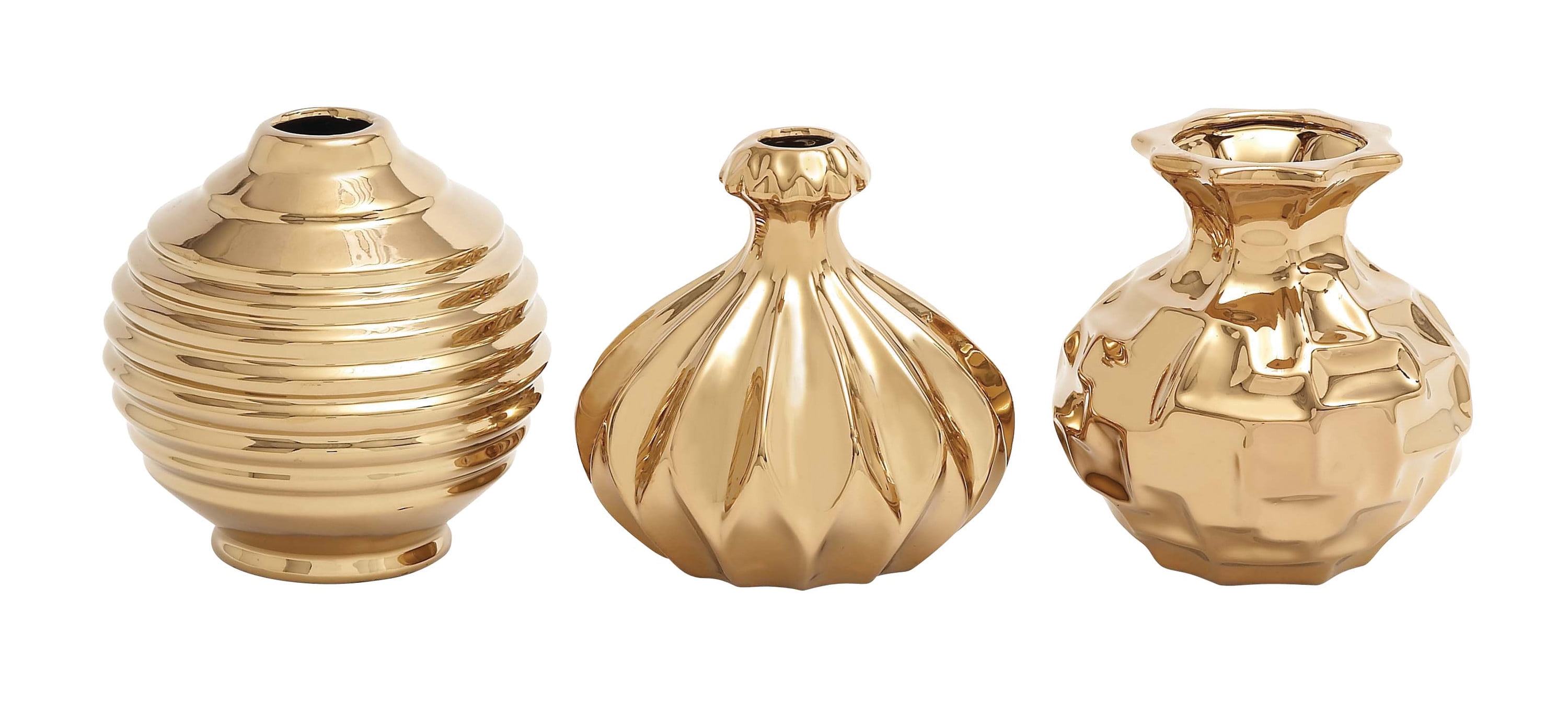 DecMode 6"W, 6"H Gold Ceramic Vase with Varying Patterns, Set of 3 ...