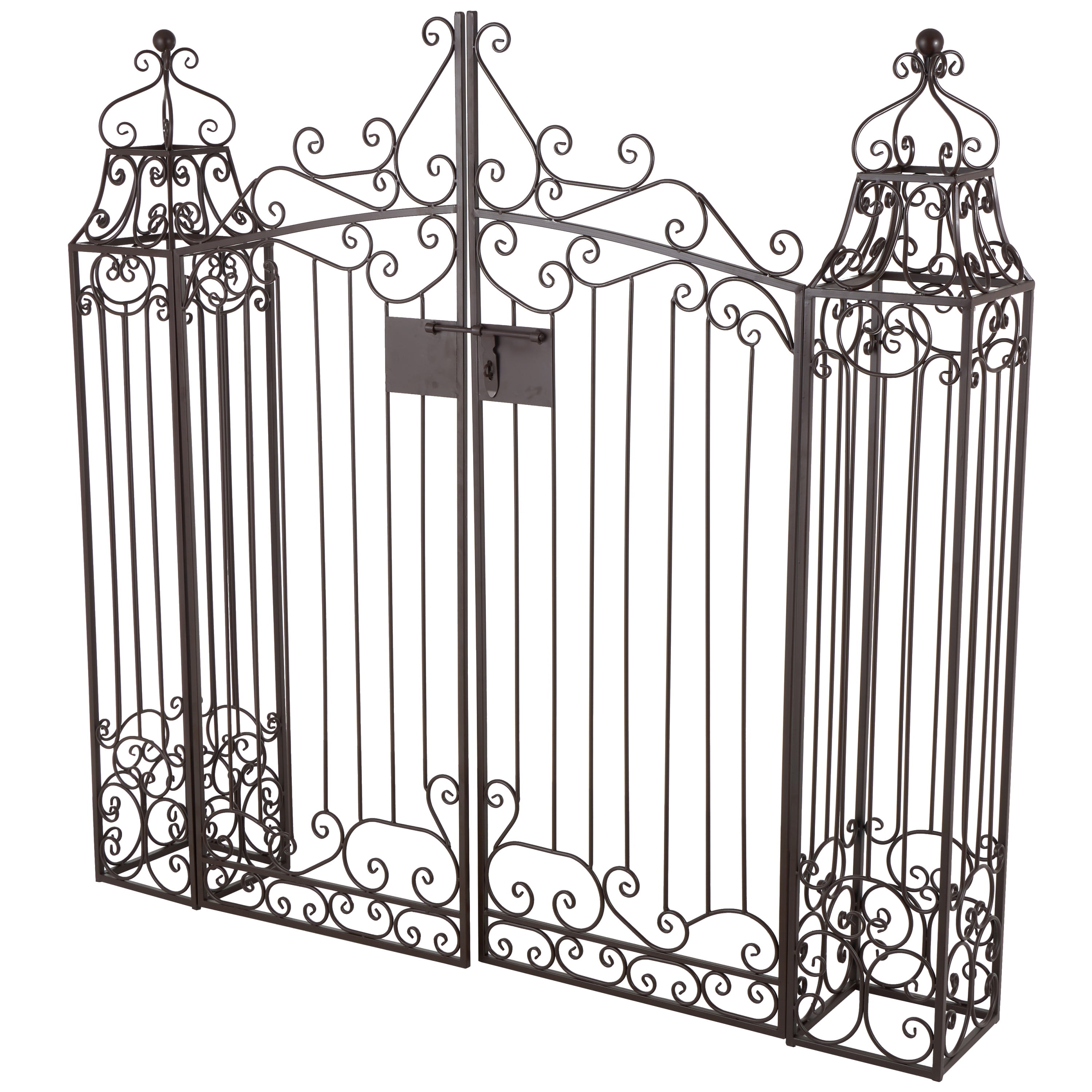 DecMode 60" Indoor Outdoor Scrollwork Arched Gate Dark Brown Metal ...