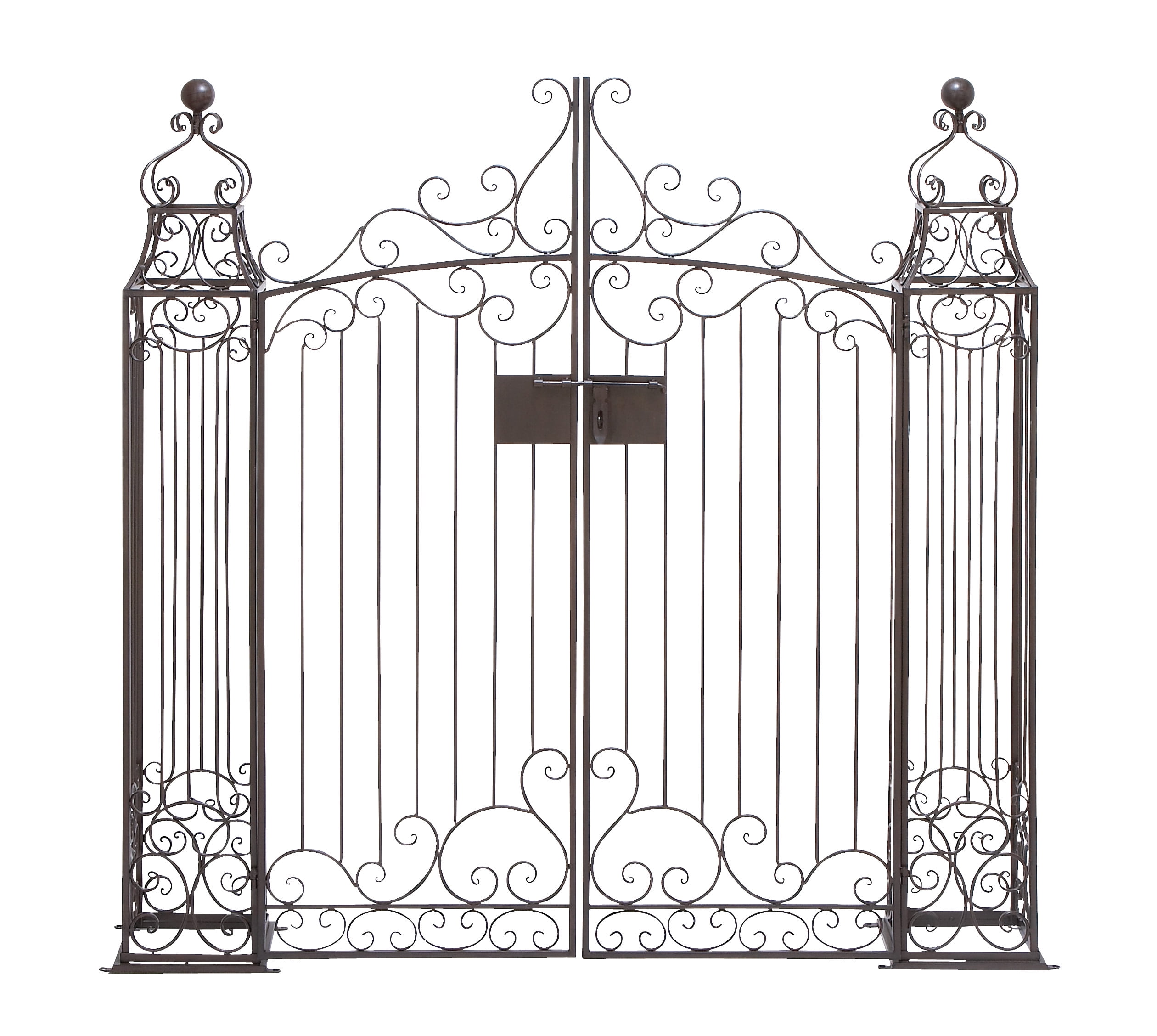 DecMode 60" Indoor Outdoor Scrollwork Arched Gate Dark Brown Metal ...