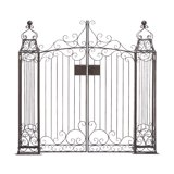 DecMode 60" Indoor Outdoor Scrollwork Arched Gate Dark Brown Metal ...