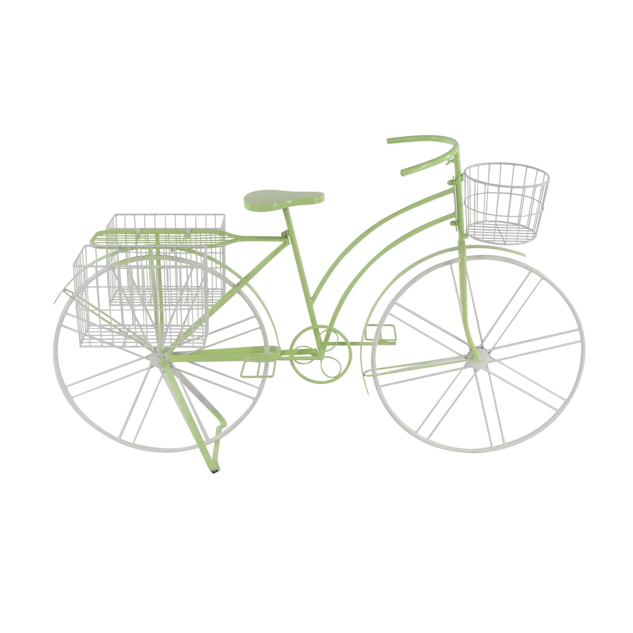 DecMode 63" x 22" x 35" Green Metal Bike Plantstand with Basket and ...