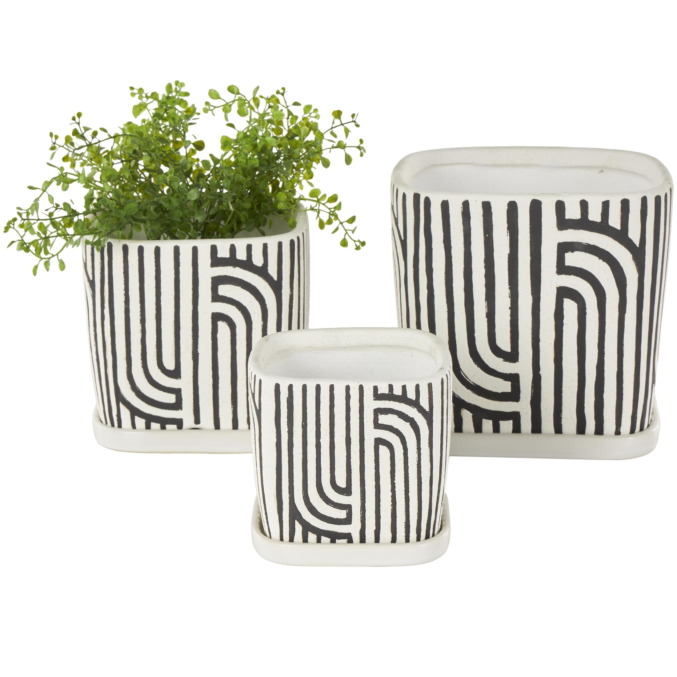 DecMode 7",6",5"H Arched Patterned Black Ceramic Geometric Planter with ...