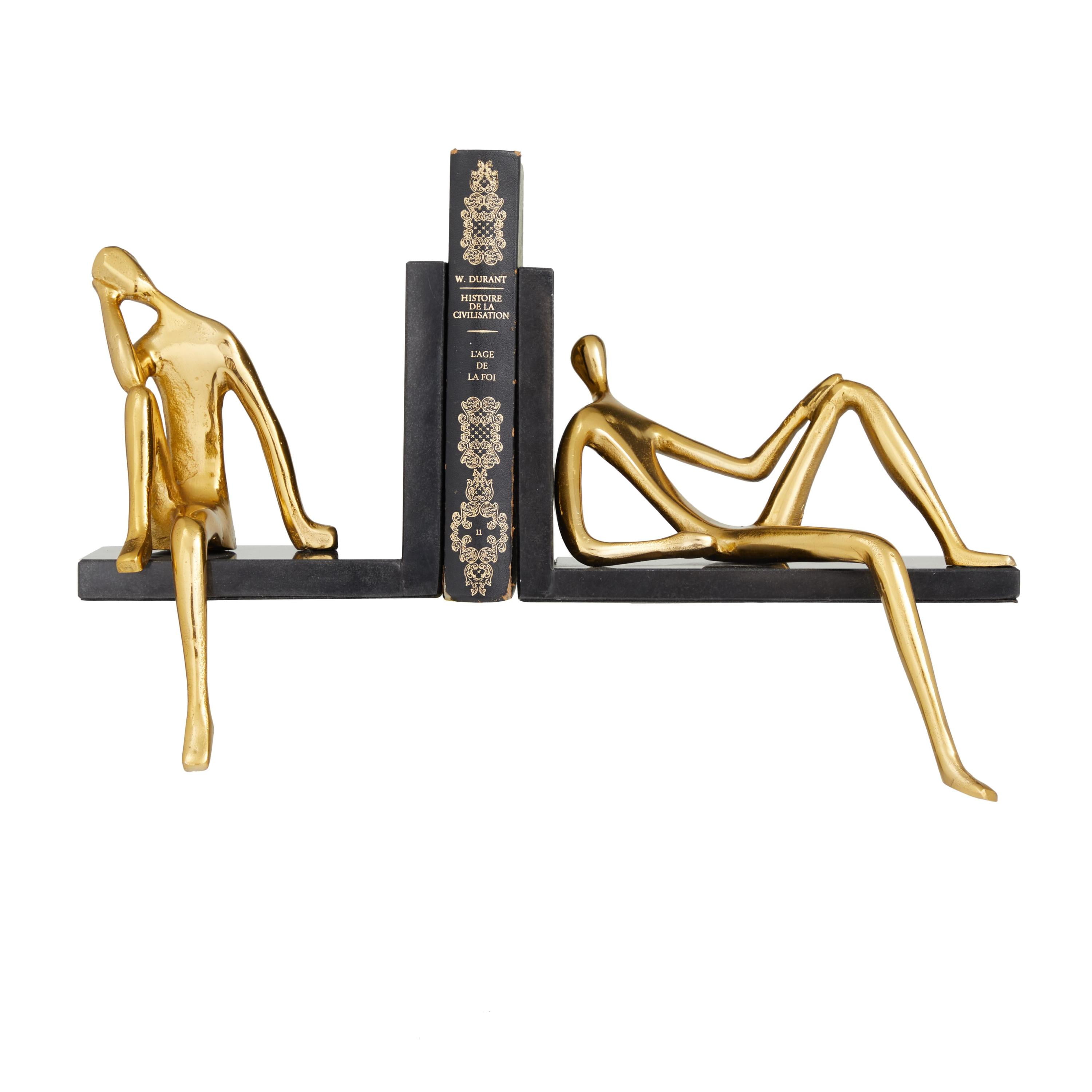 DecMode 7" Sitting People Gold Aluminum Metal Bookends (Set of 2 ...