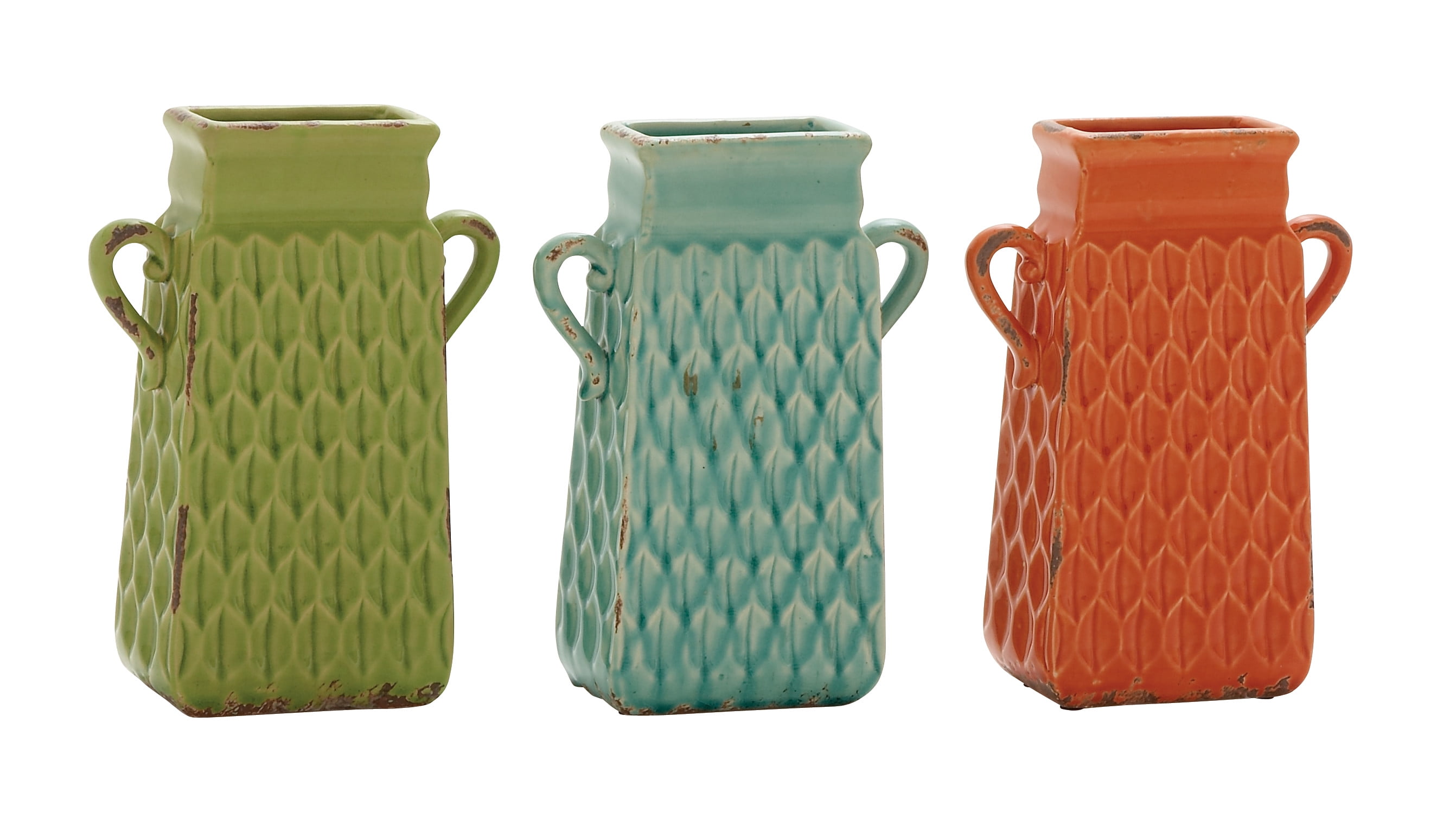 DecMode 7"W, 10"H Multi Colored Ceramic Vase with Handles, Set of 3 ...