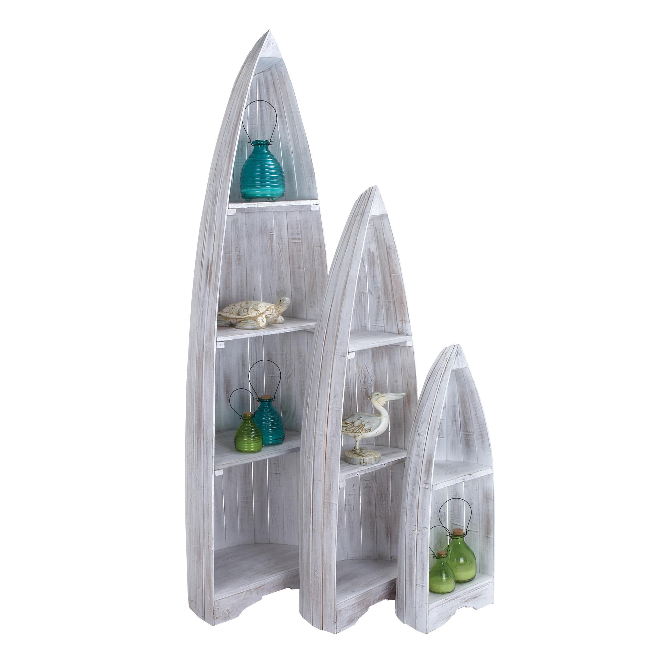 DecMode 76", 57", 37"H White Wood Boat Slatted Wood 9-Tier Shelving ...