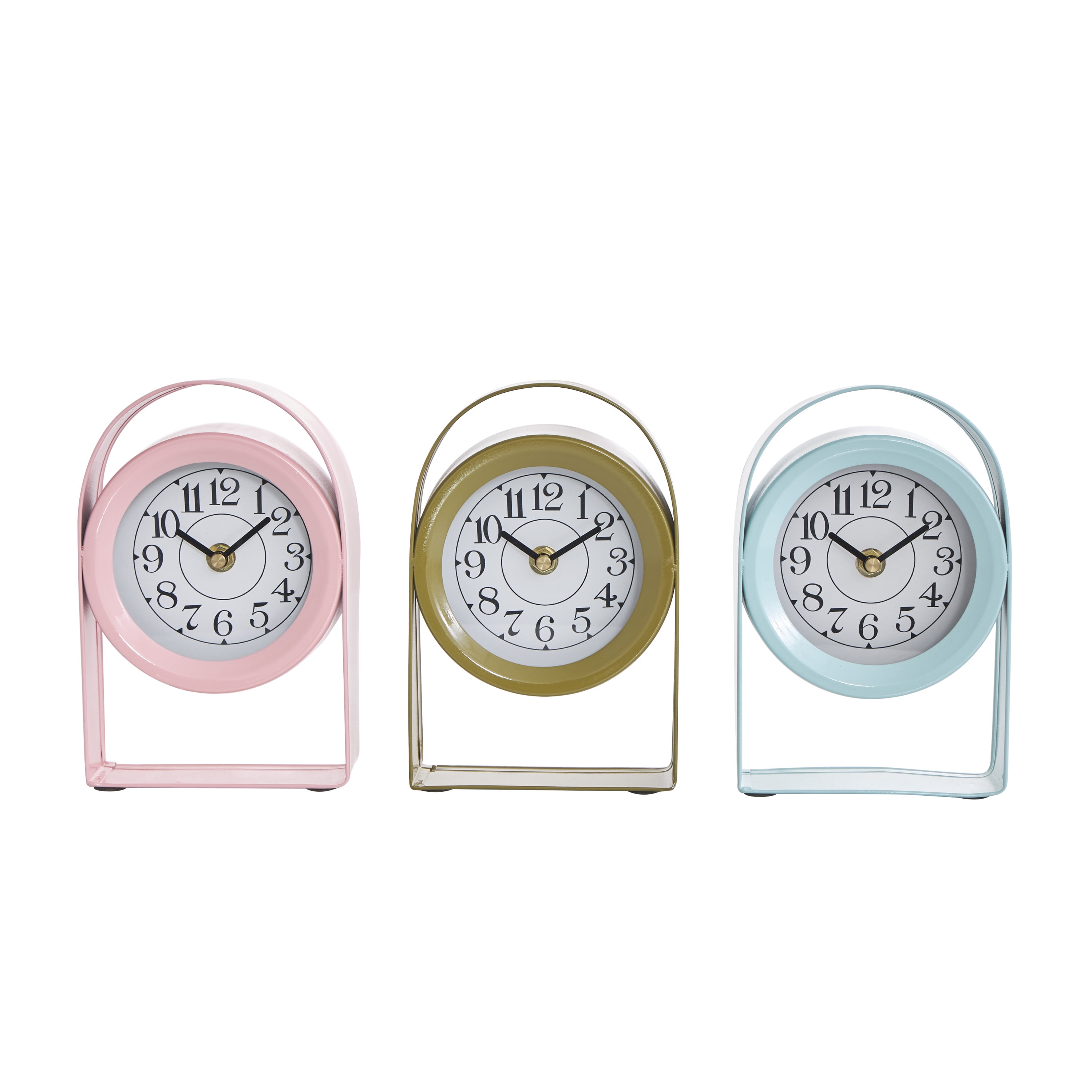 DecMode 8" Multi Colored Metal Clock with Arched Stands, Set of 3 ...