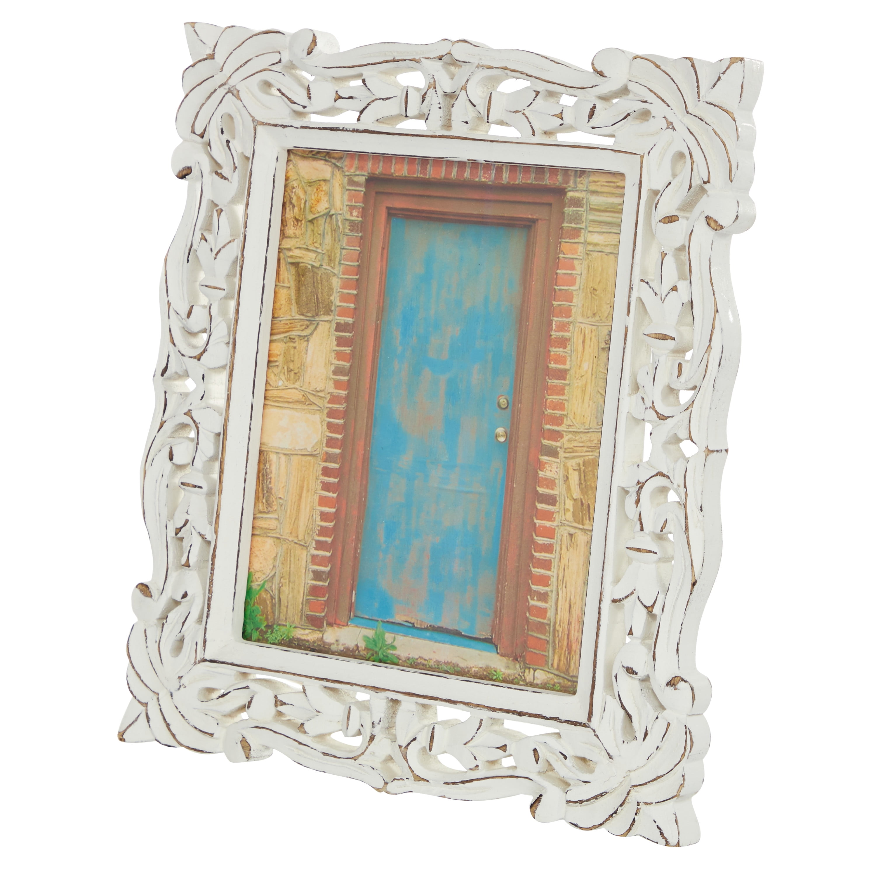 DecMode 8" x 10" Handmade Intricate Carved White Scroll Photo Frame ...