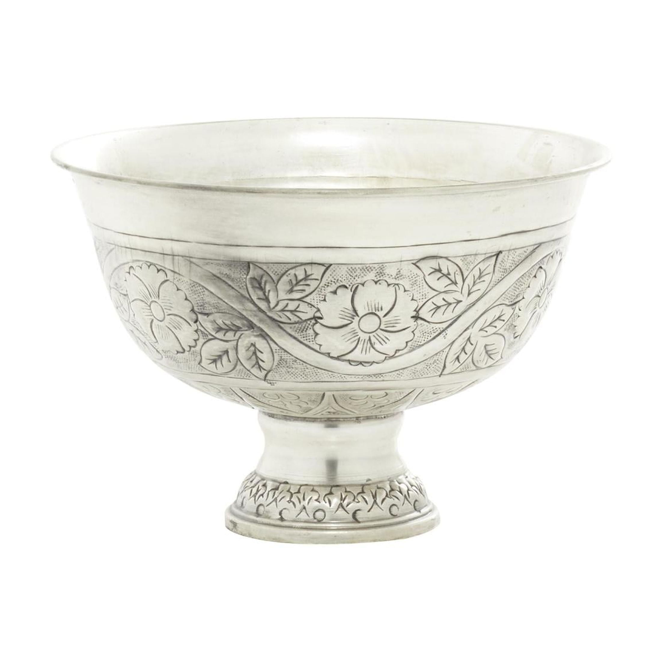 DecMode 8" Round Floral Silver Metal Decorative Bowl with Embedded ...