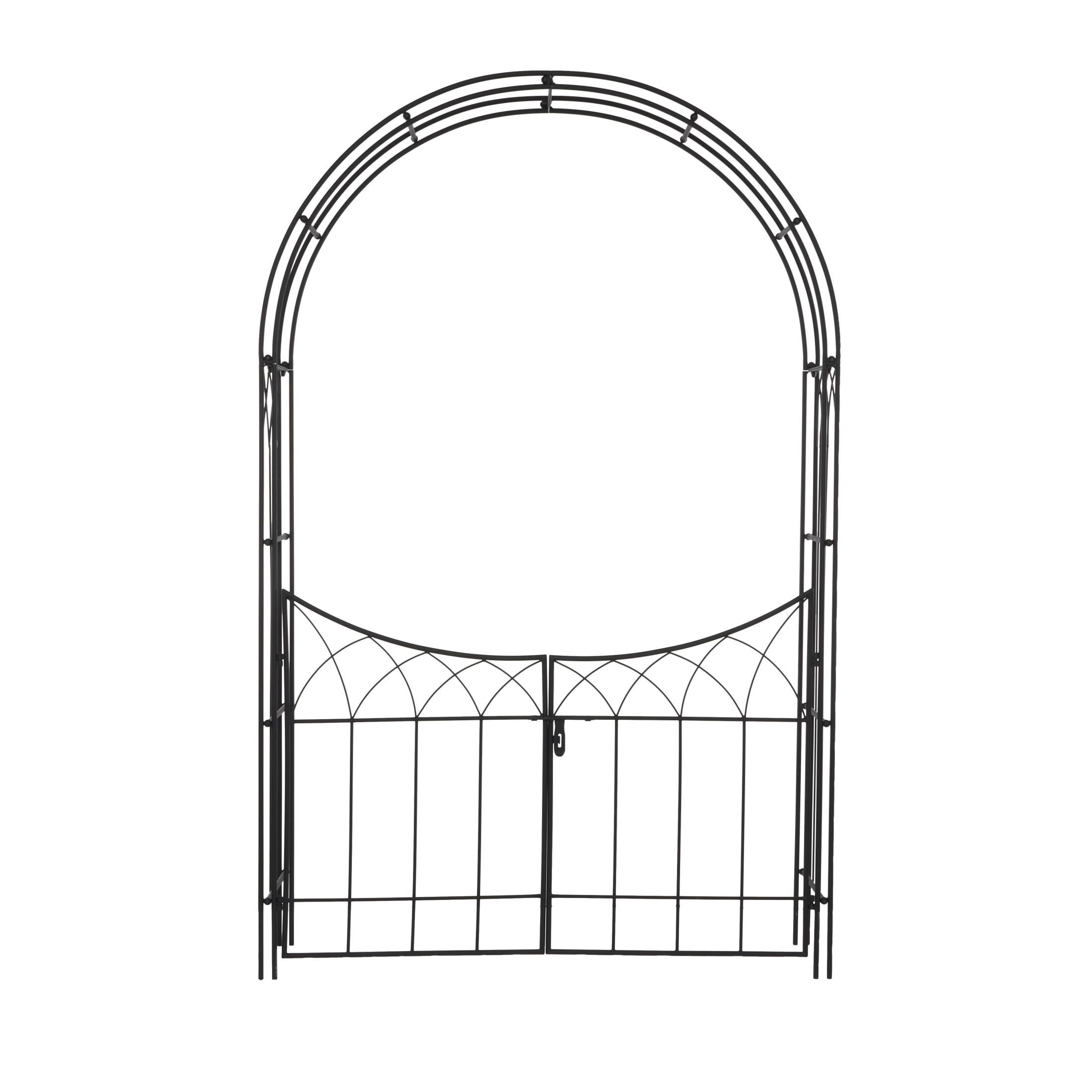 DecMode 86" Indoor Outdoor Arched Gate Black Metal Garden Arbor with ...