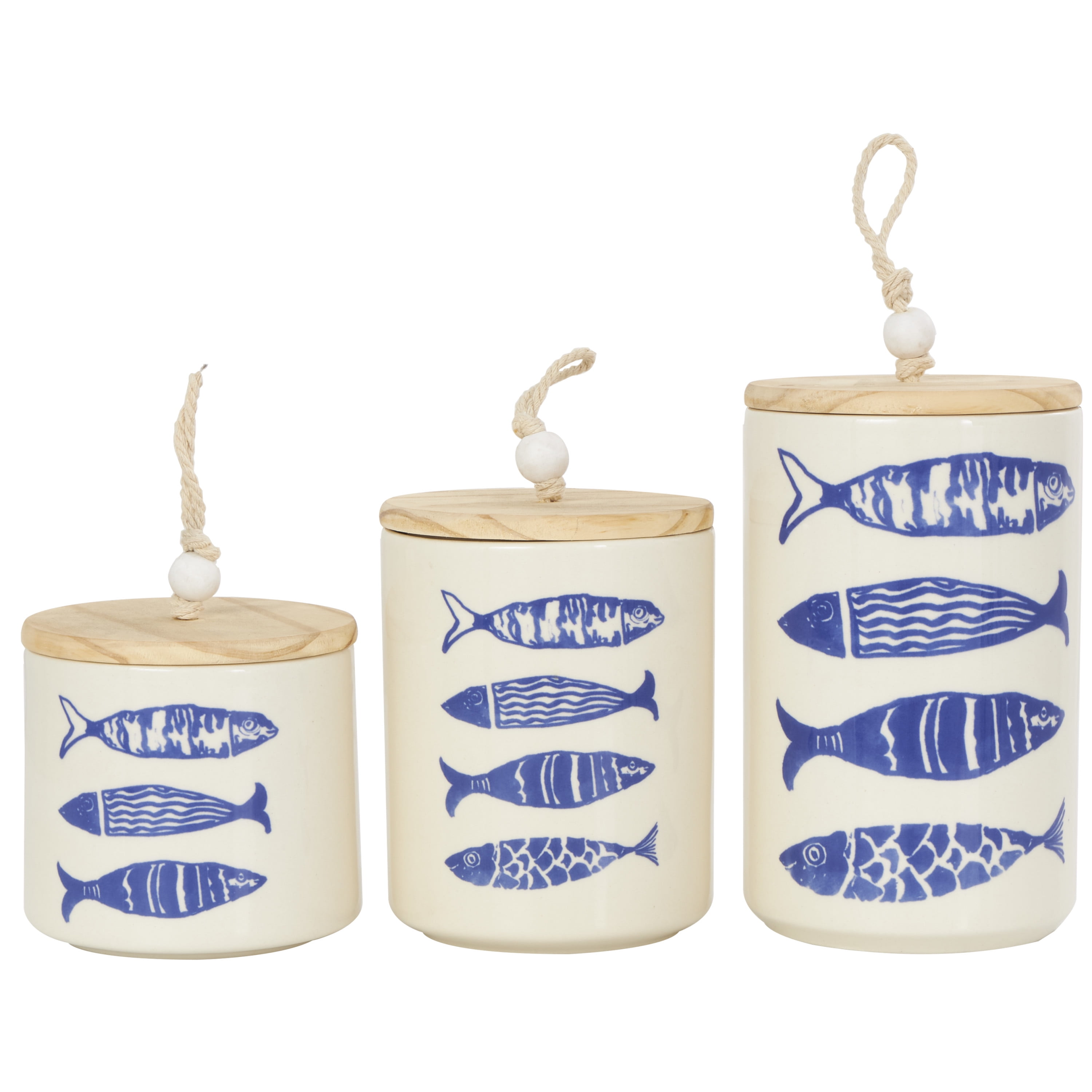 DecMode Blue Ceramic Fish Canisters - 3-Piece Set - Walmart.com