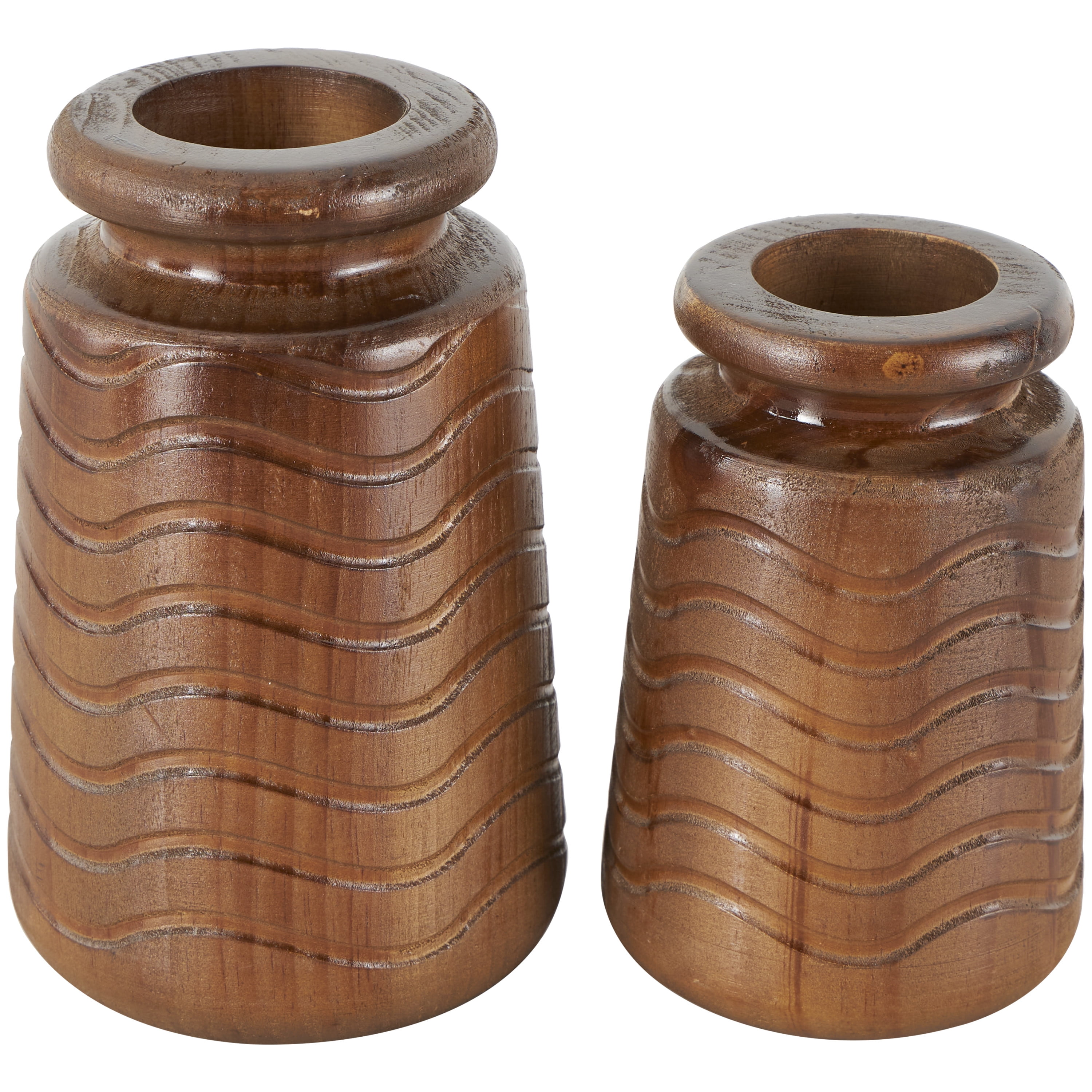 DecMode 9", 7"H Brown Wood Vase with Carved Wavy Designs, Set of 2 ...