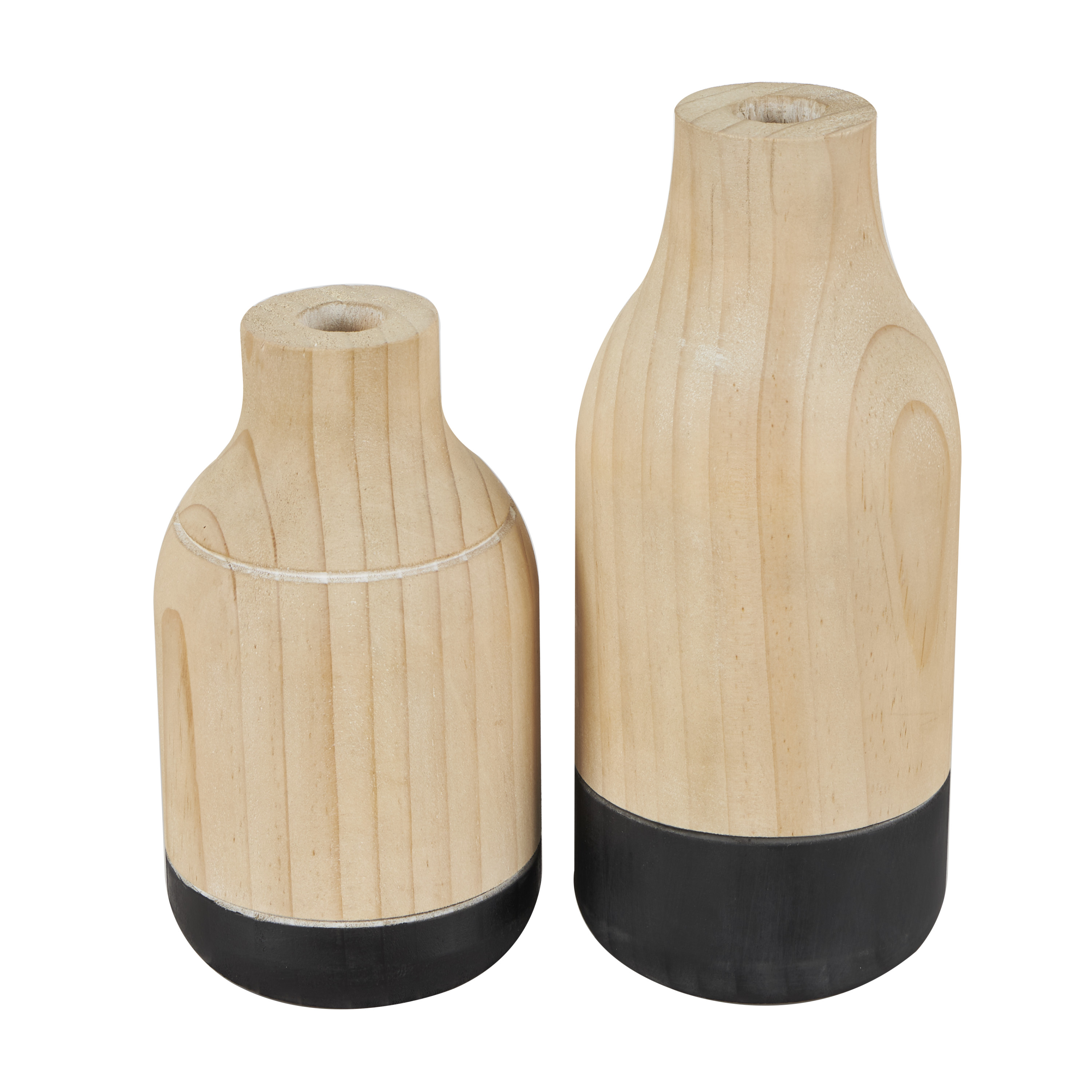 DecMode 9", 7"H Colorblock Light Brown Wood Vase with Black Bases, Set ...