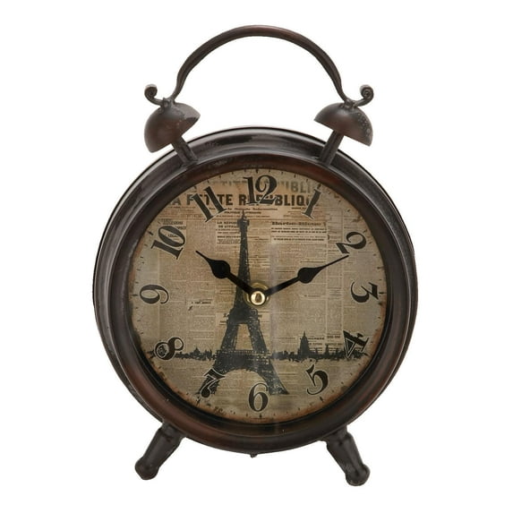 DecMode 9" Black Metal Eiffel Tower Clock with Bell Style Top - Walmart.com