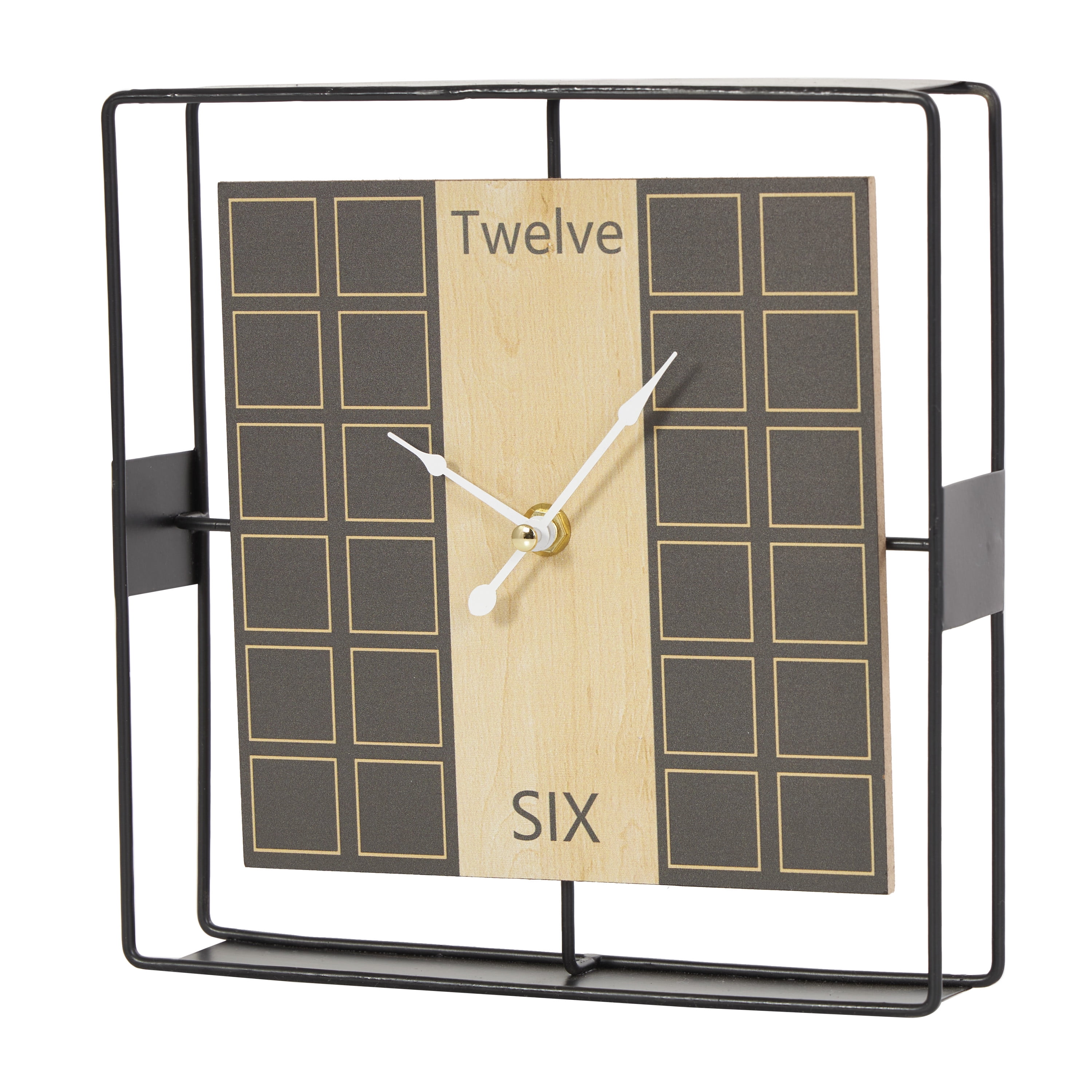 DecMode 9" Black Wooden Geometric Open Frame Square Clock with Grid ...