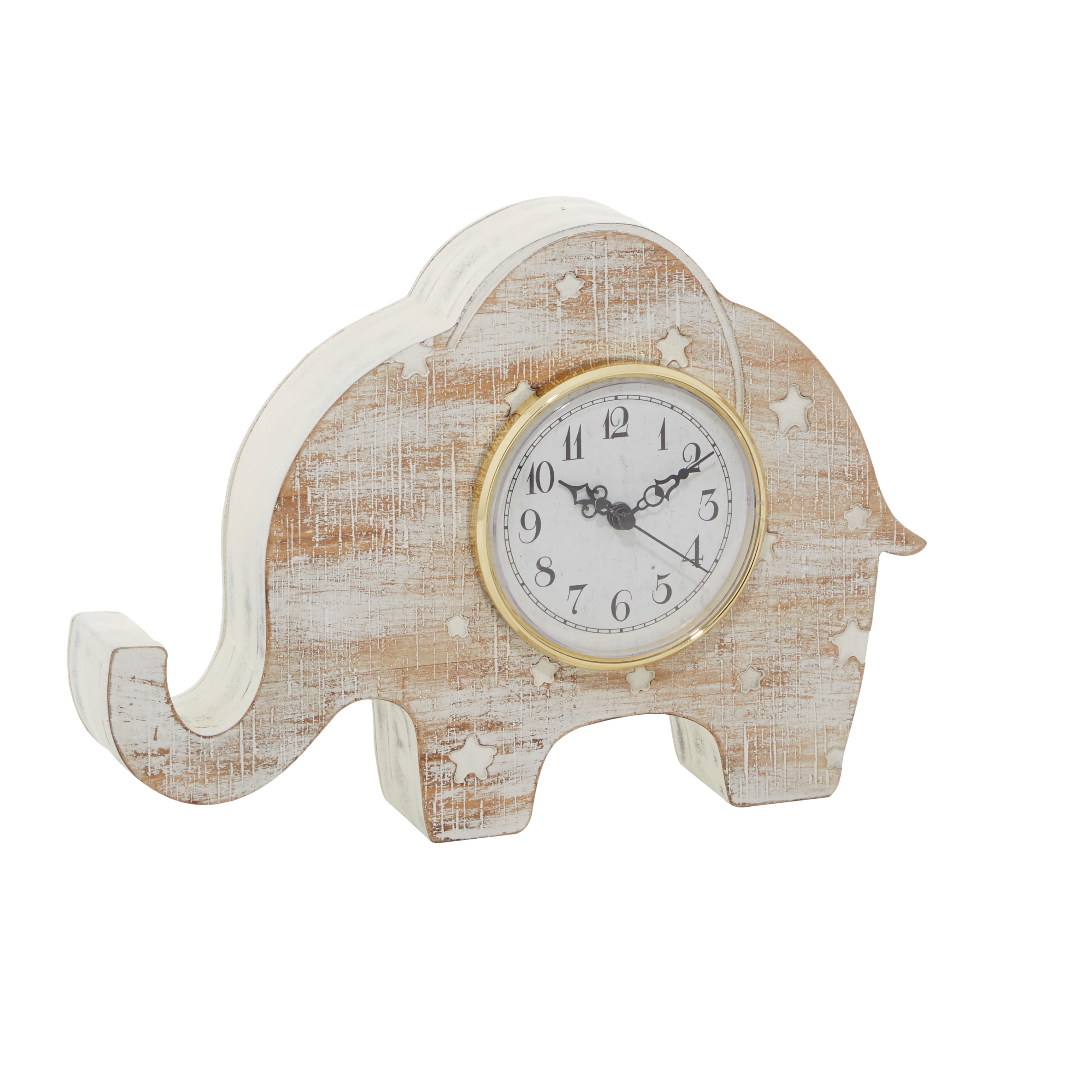 DecMode 9 Inch White Wooden Elephant Clock Rustic Farmhouse Decorative ...