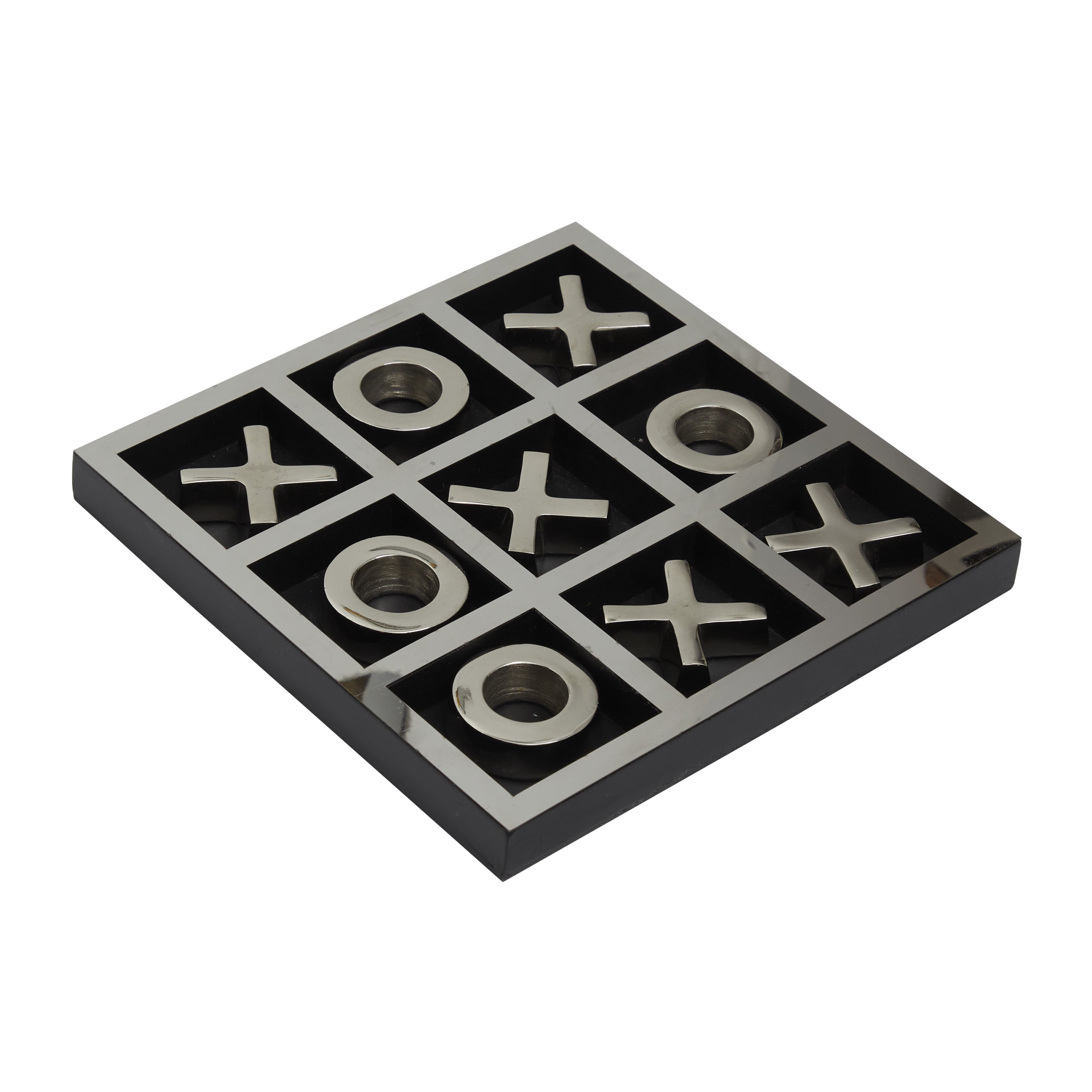 DecMode 9" x 1" Silver Aluminum Metal Tic Tac Toe Game Set with Black ...