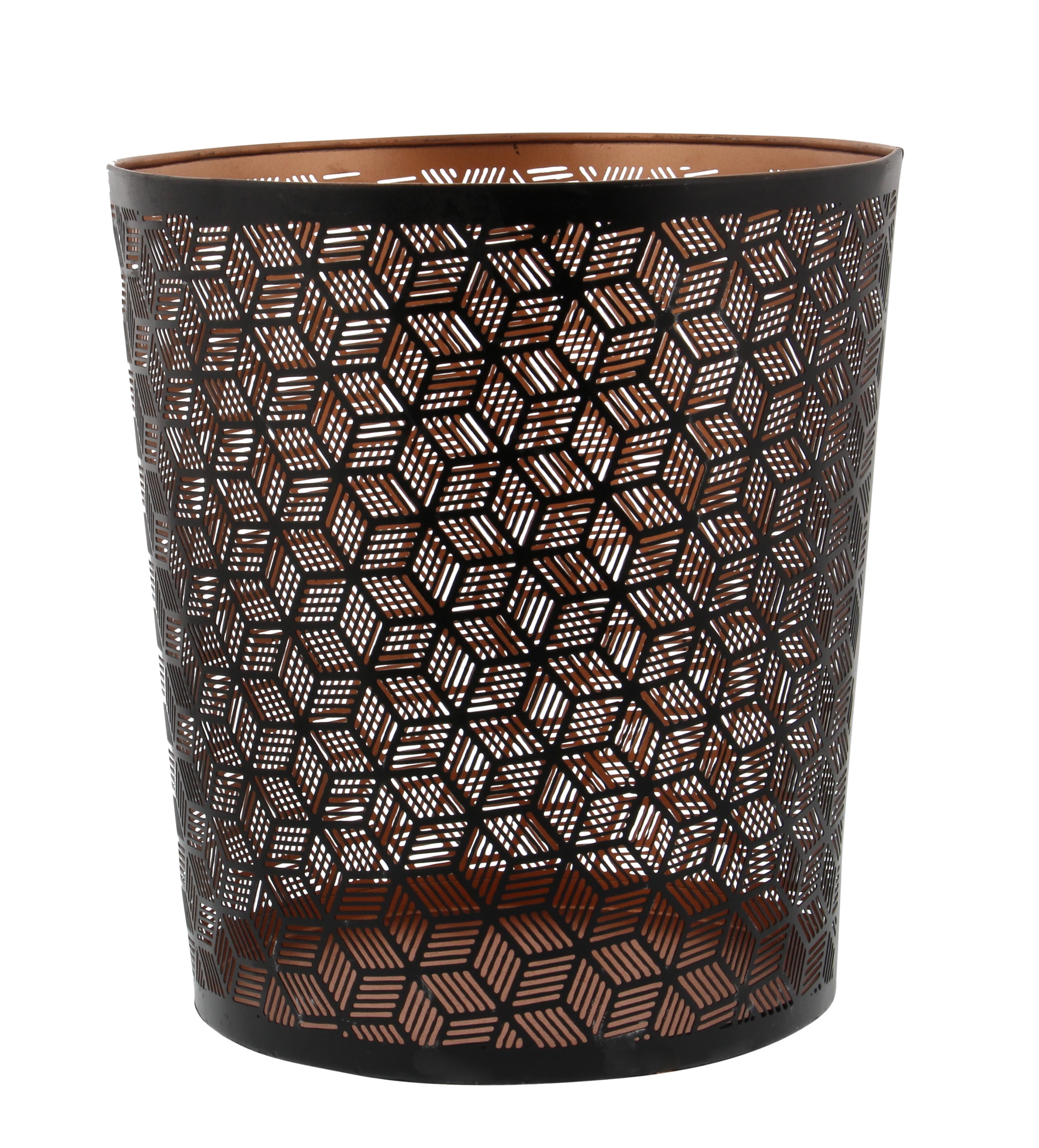 DecMode 9" x 10" Black Metal Small Waste Bin with Laser Carved Design ...