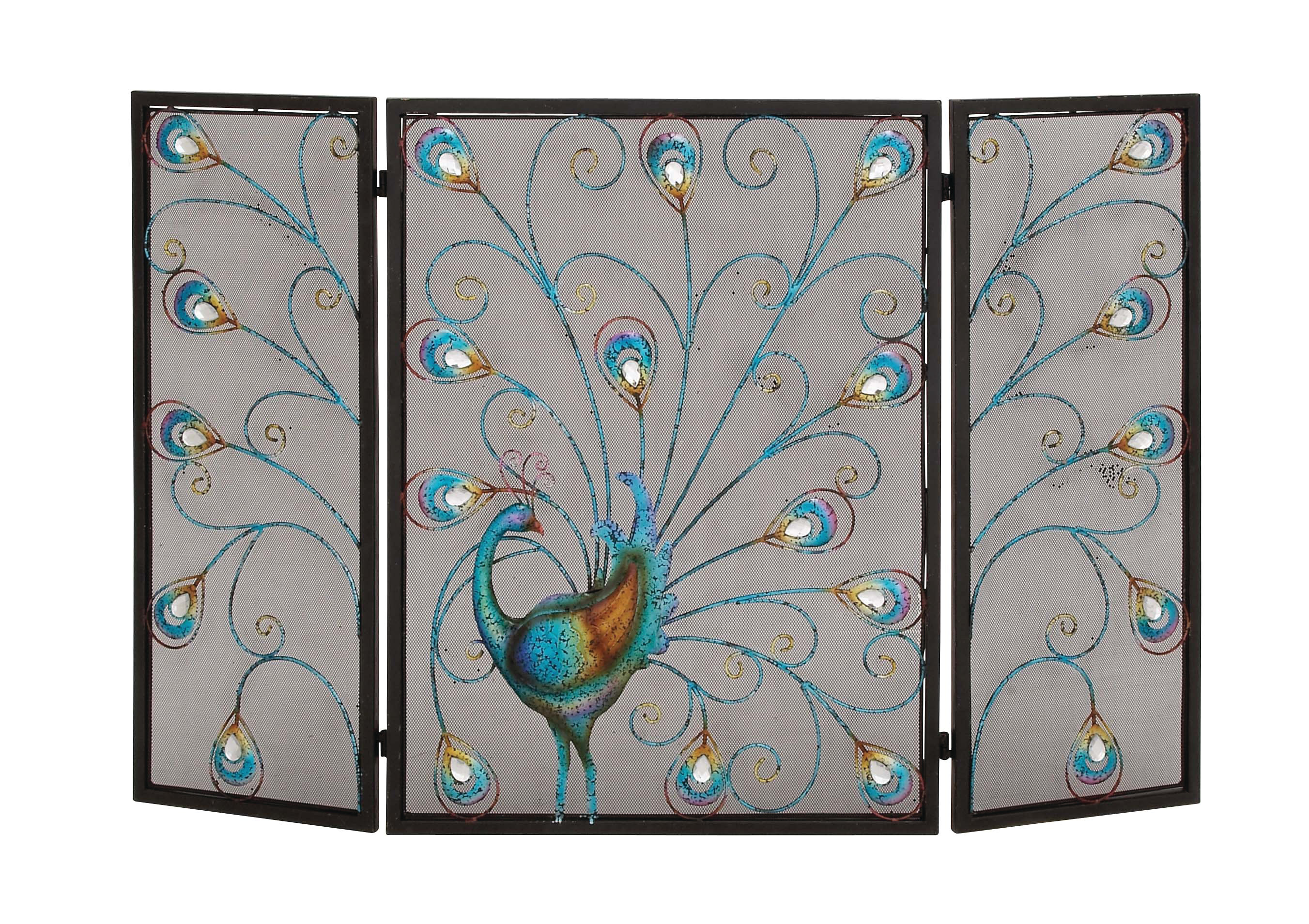 Noble House Nevaeh Modern Iron Folding Fireplace Screen with Door and ...