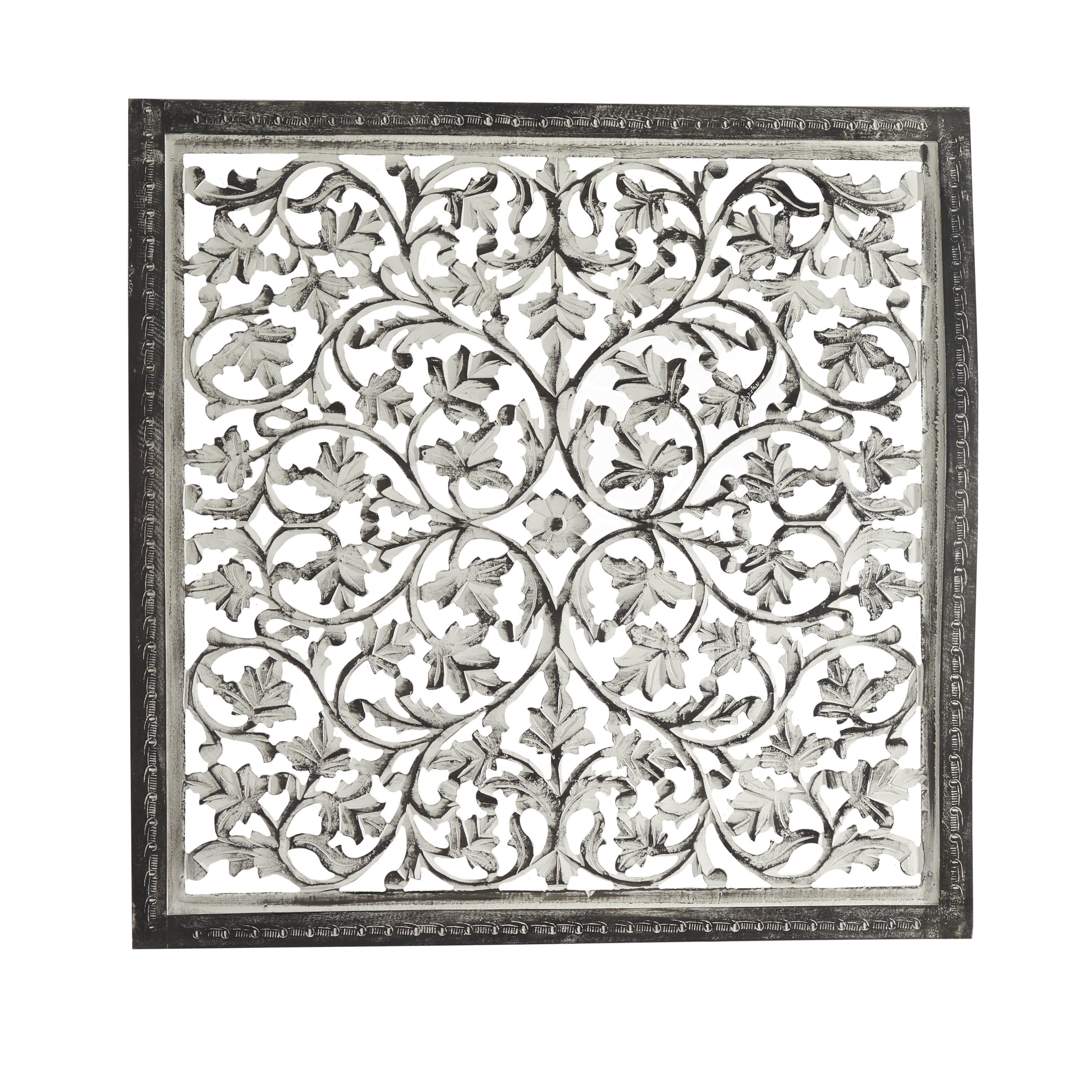 DecMode Black Mango Wood Handmade Intricately Carved Arabesque Floral ...