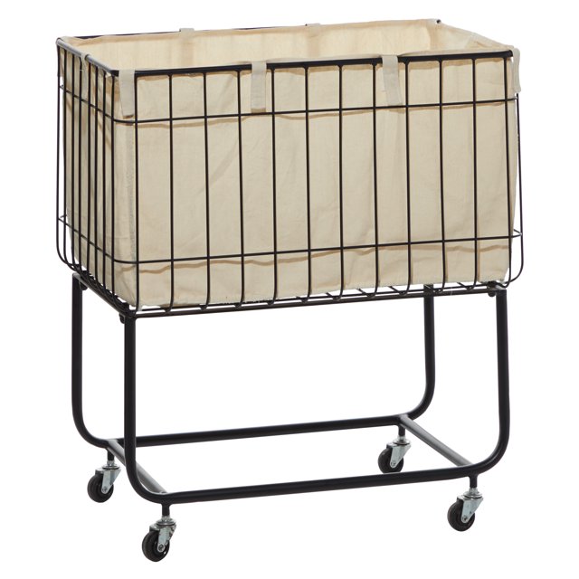 DecMode Black Metal Deep Set Wire Basket Storage Cart with Wheels and ...