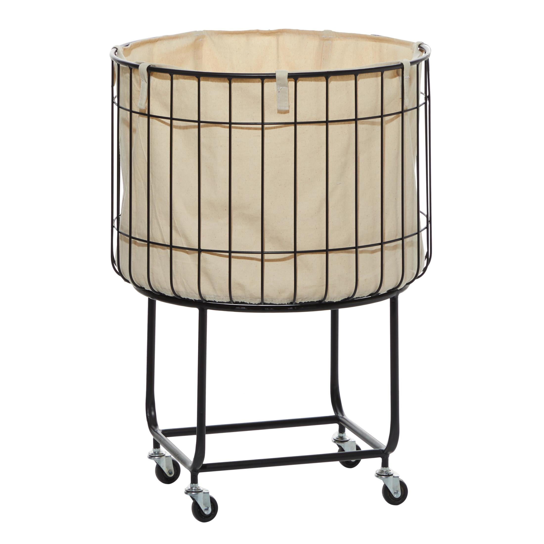 DecMode Black Metal Deep Set Wire Basket Storage Cart with Wheels ...