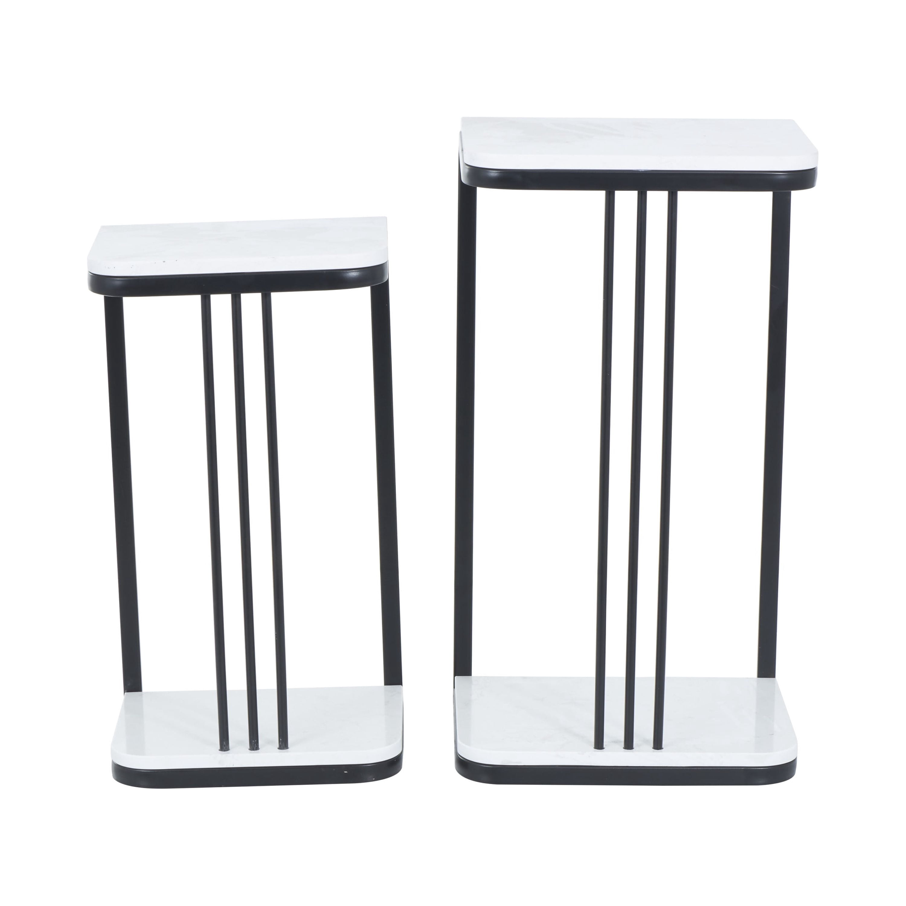 DecMode Black Metal Linear Rod Geometric Plantstand with Curved Marble ...