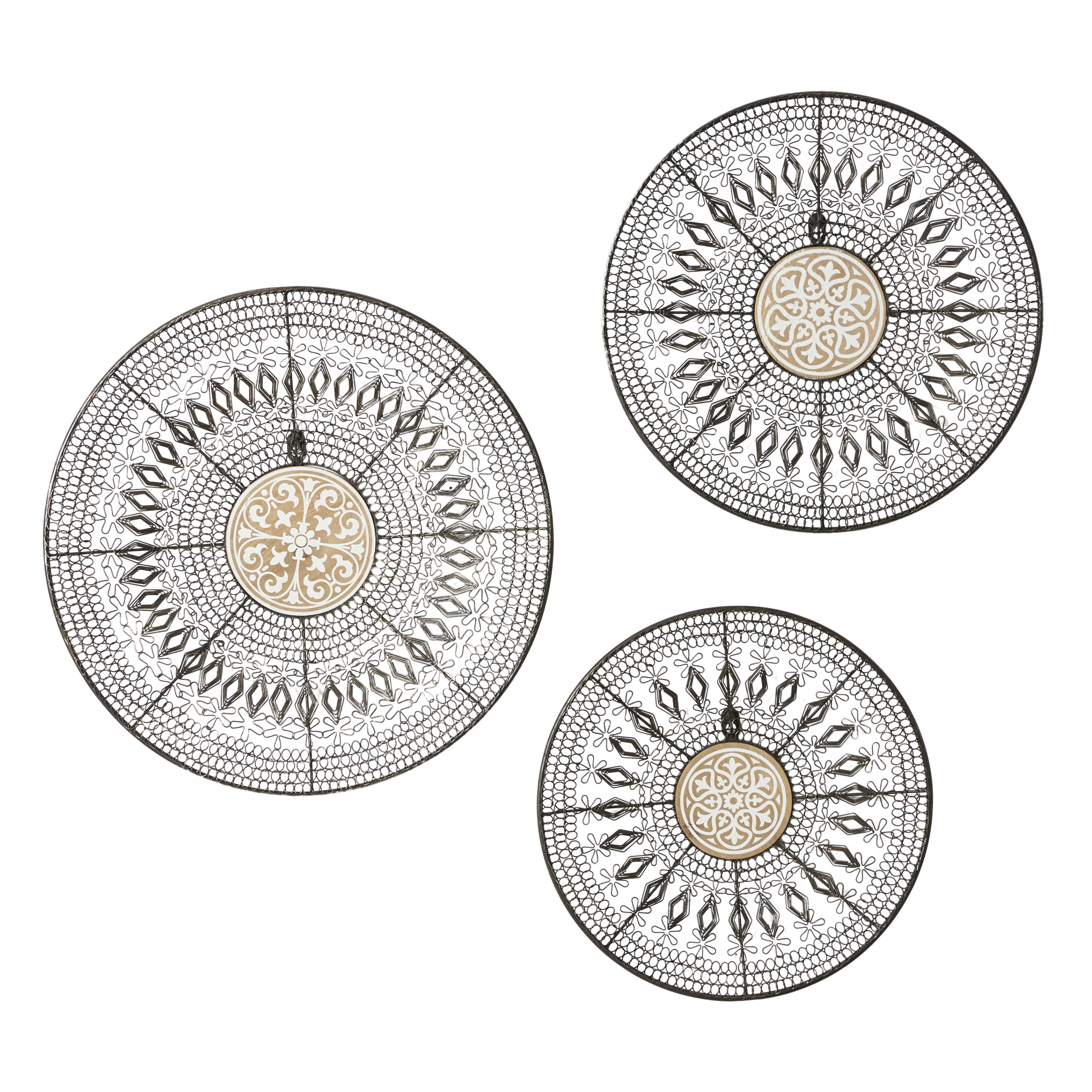DecMode Black Metal Plate Wall Decor with Intricate Pattern (3 Count ...