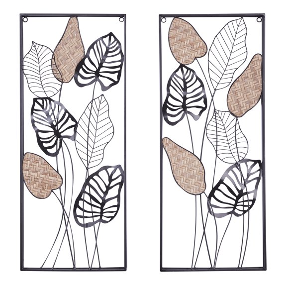 DecMode Black Metal Tall Cut-Out Leaf Wall Decor with Intricate Laser ...