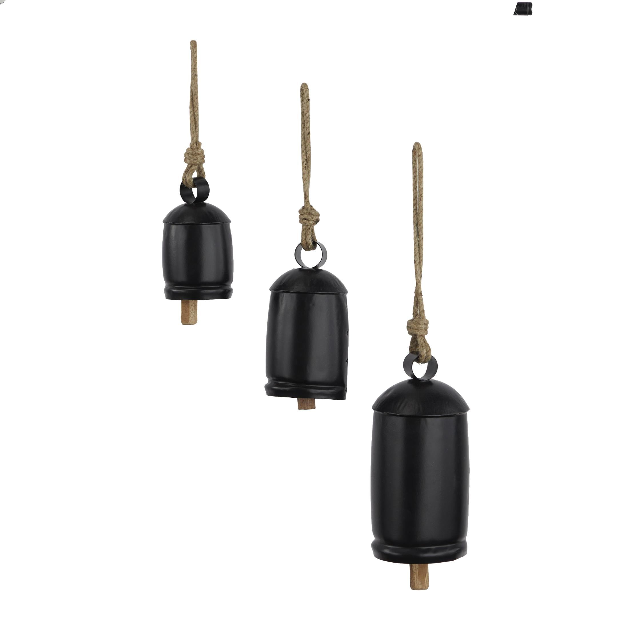 DecMode Black Metal Tibetan Inspired Decorative Hanging Bell Chime Set ...
