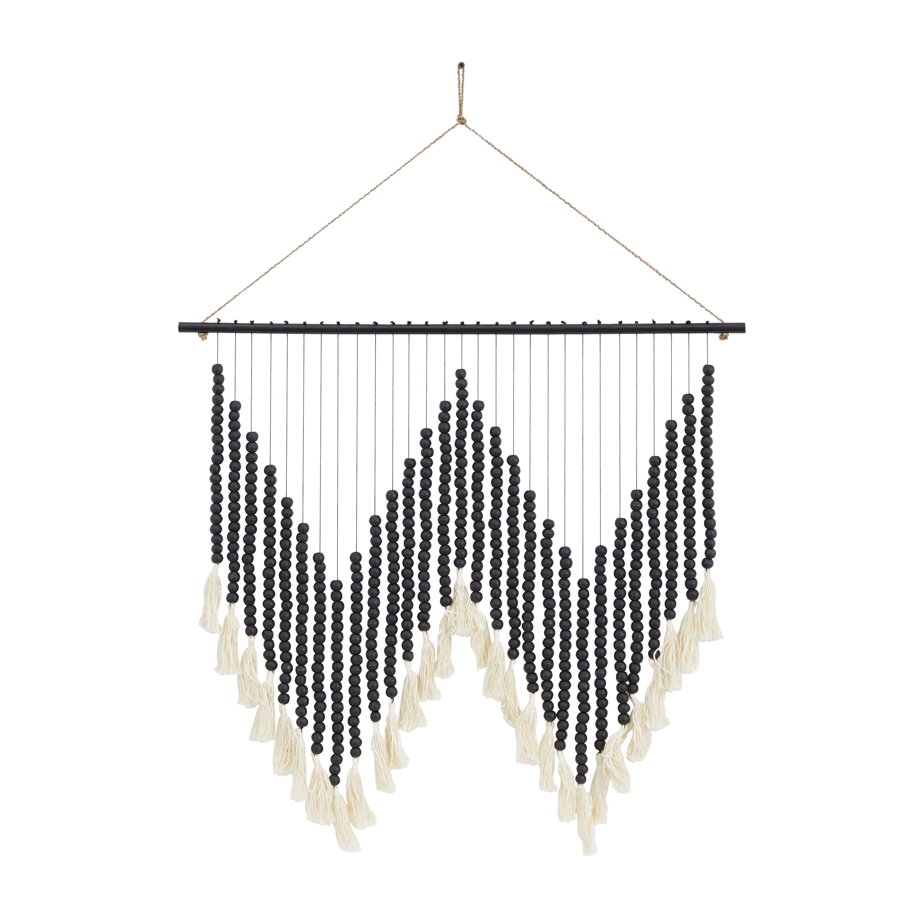 DecMode Black Wood Beaded Macrame Wall Hanging with Fringe Tassels ...