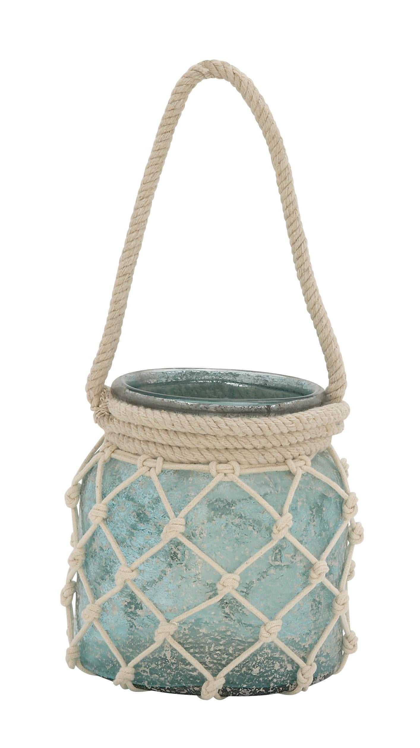 DecMode Blue Glass Decorative Candle Lantern with Rope Handle - Walmart.com